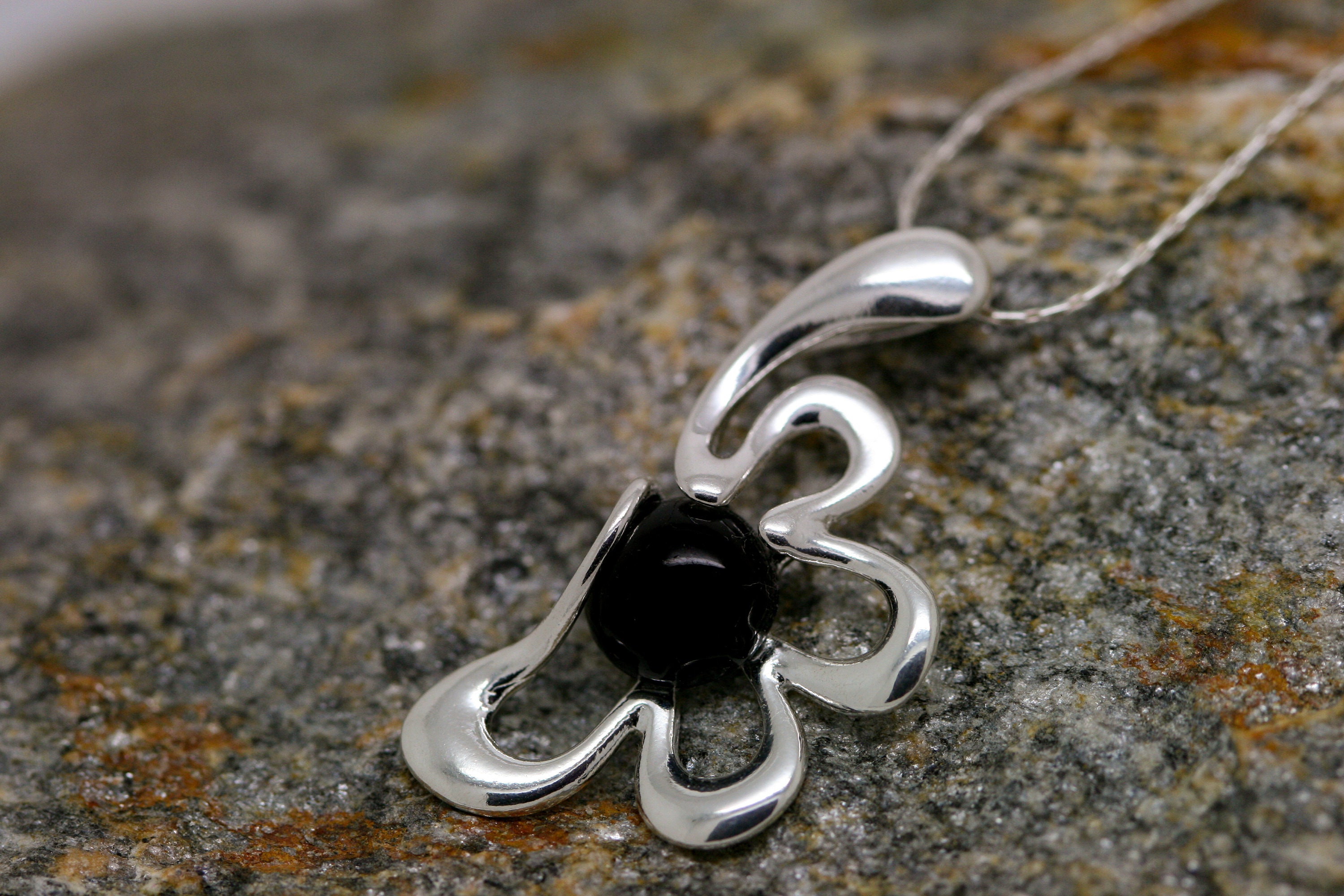 Lovely Whitby Jet Pendant. Sterling Silver Necklace, Original British ...