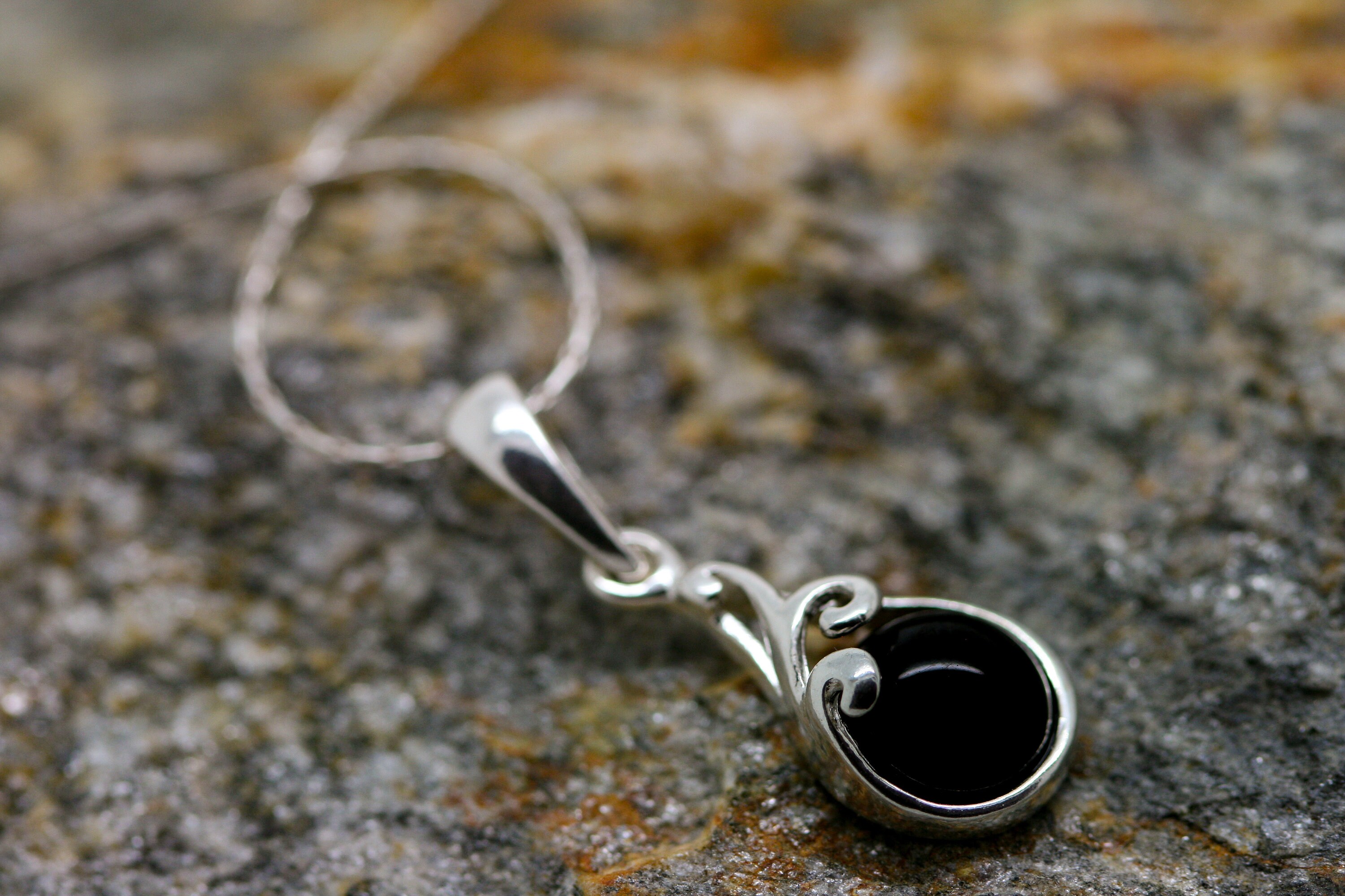Splendid Whitby Jet Pendant. Sterling Silver Necklace, Original British ...