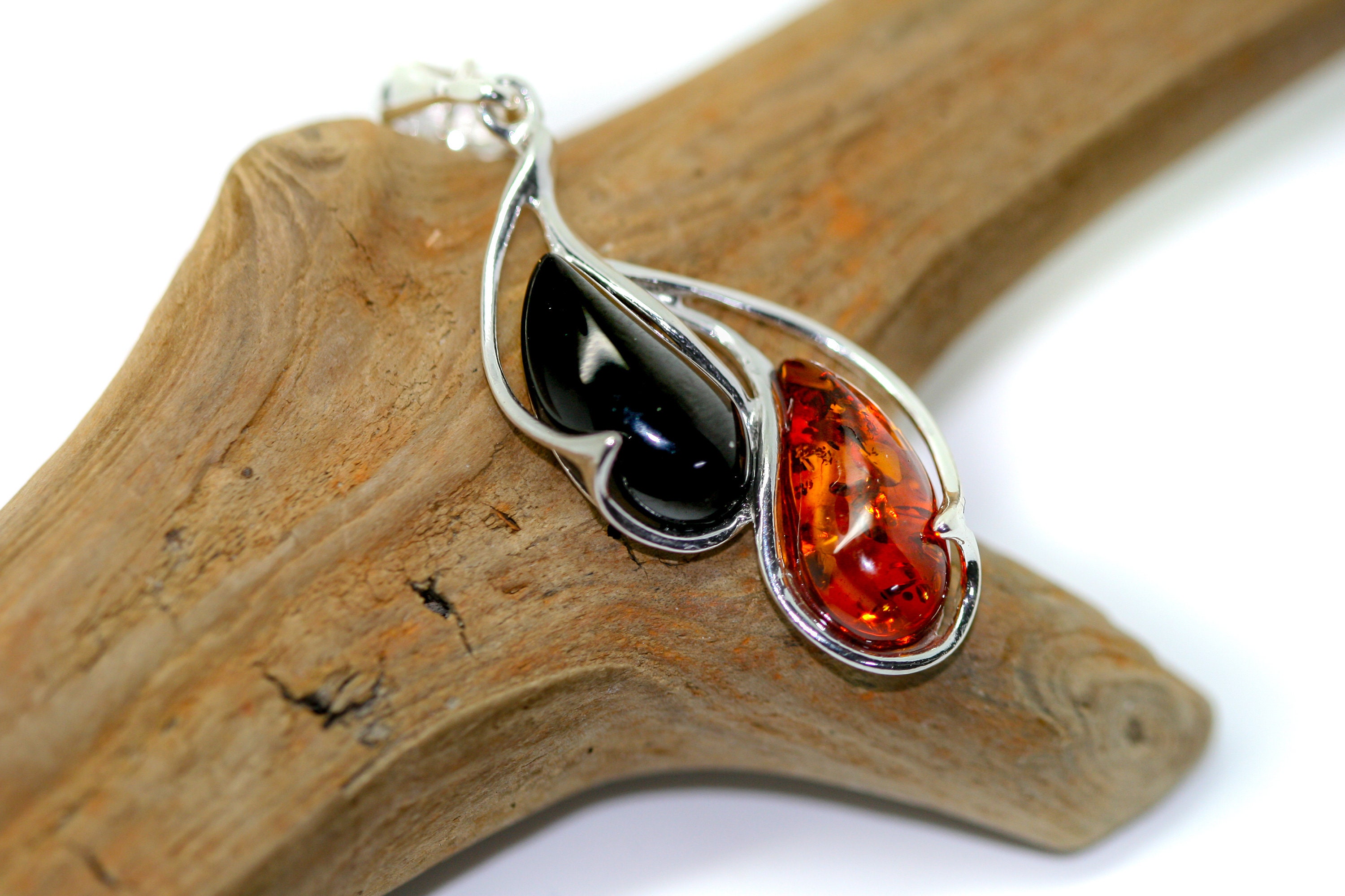 Whitby Jet and Amber pendant. Sterling Silver Pendant, British ...
