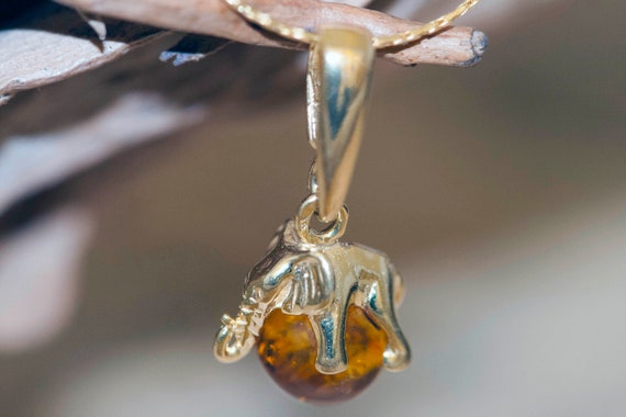 Amber & Gold. Baltic Amber Pendant. Elephant Shaped. Gold | Etsy