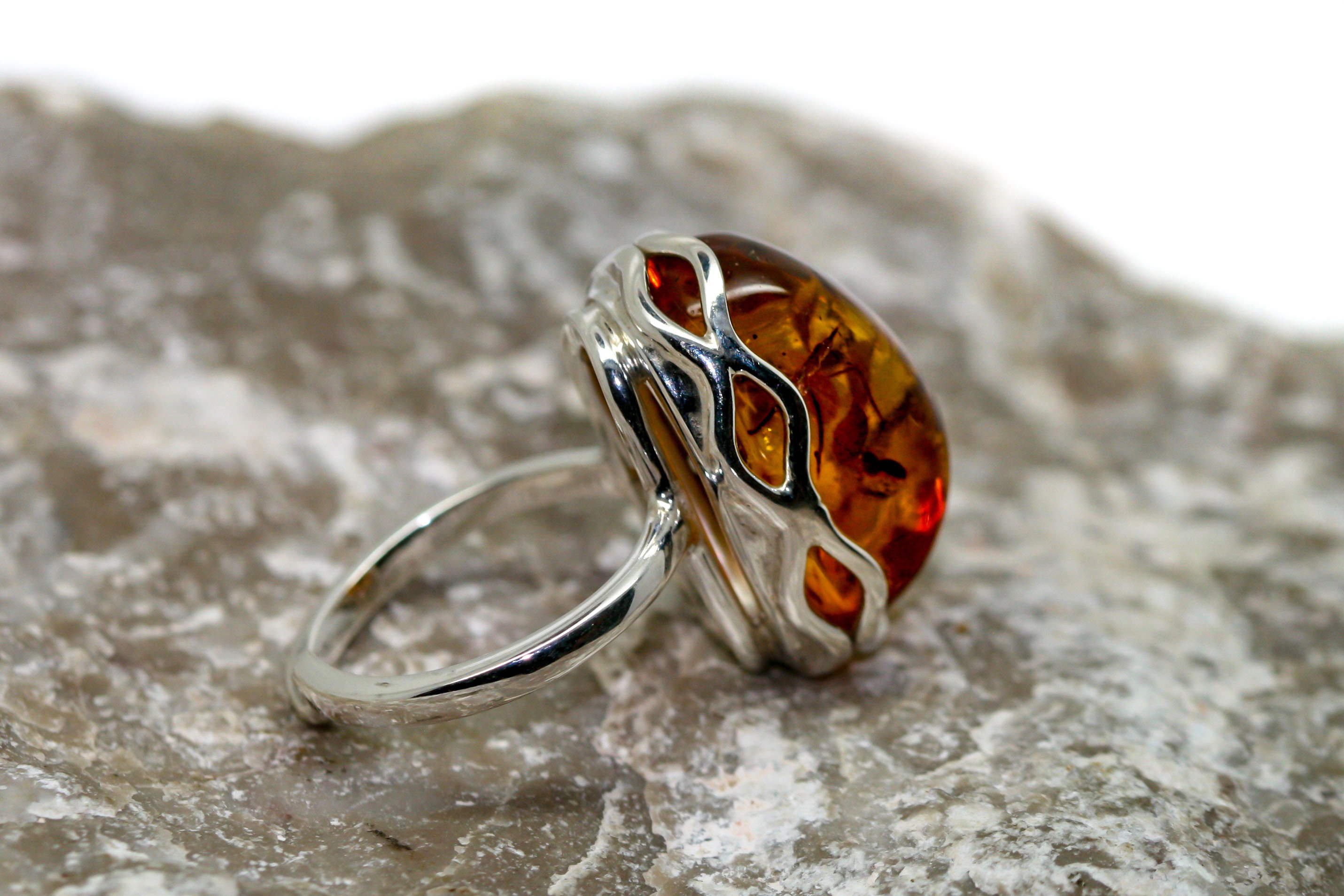 Baltic amber ring. Baltic amber & sterling silver, unique ring ...