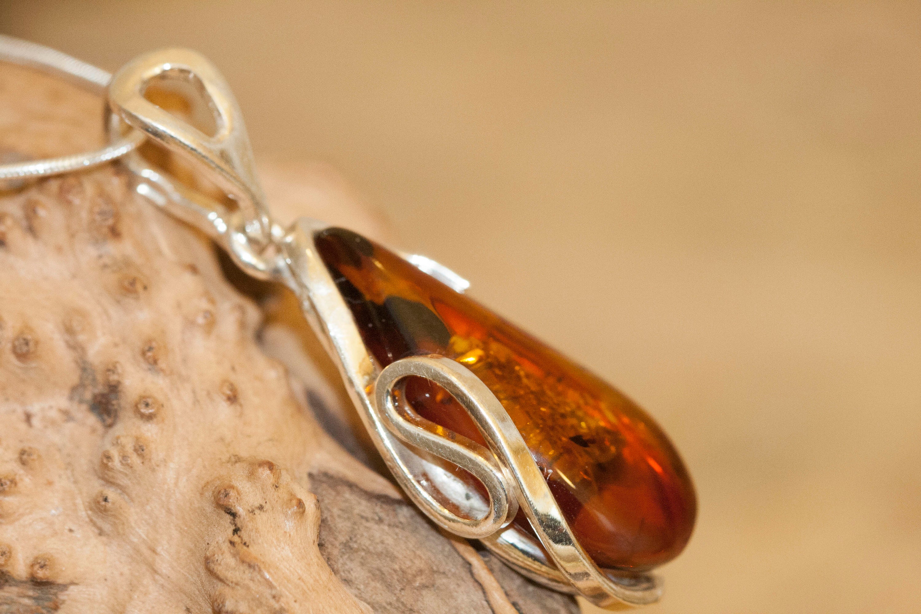 Cognac Amber Pendant in Sterling Silver. Amber necklace, silver pendant ...