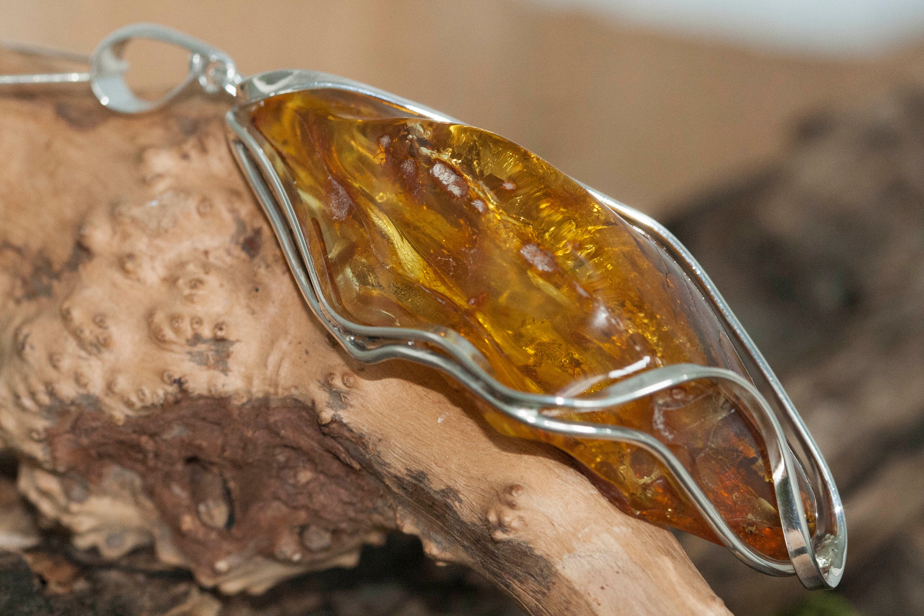 Large Amber Pendant in Sterling Silver. Amber necklace, silver pendant ...