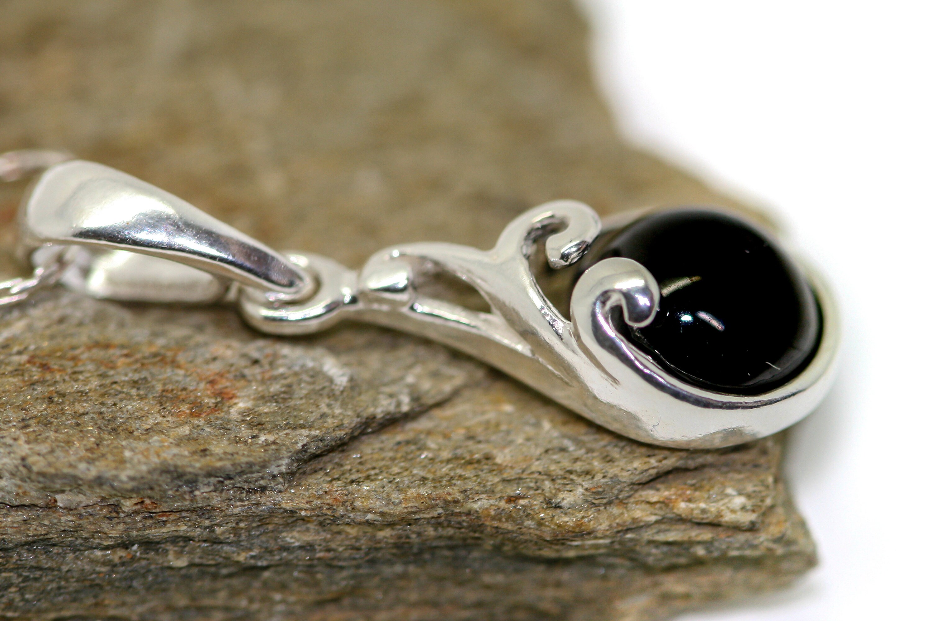 Splendid Whitby Jet Pendant. Sterling Silver Necklace, Original British ...