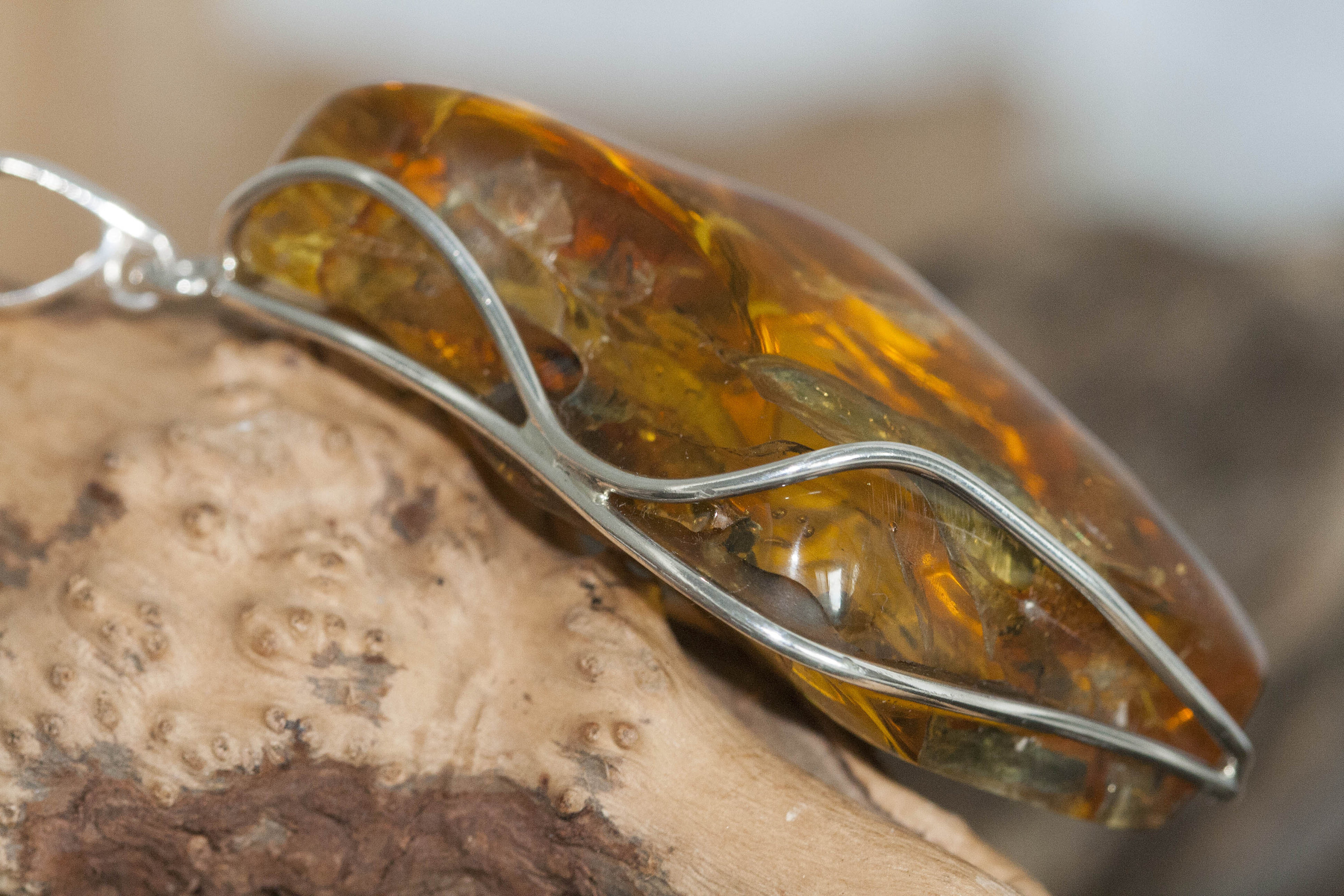 Large Amber Pendant in Sterling Silver. Amber necklace, silver pendant ...