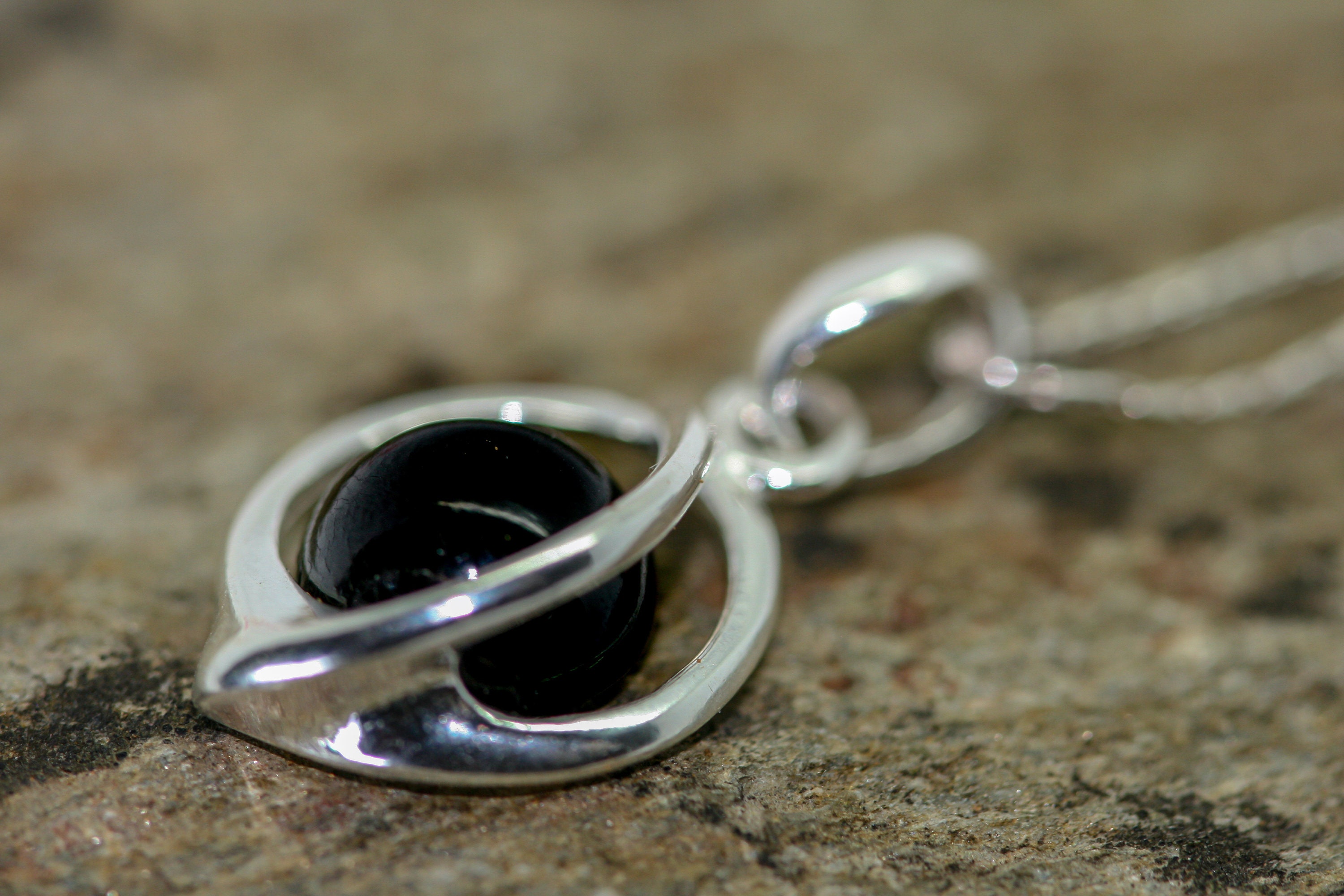 Splendid Whitby Jet Pendant. Sterling Silver Necklace, Original British ...