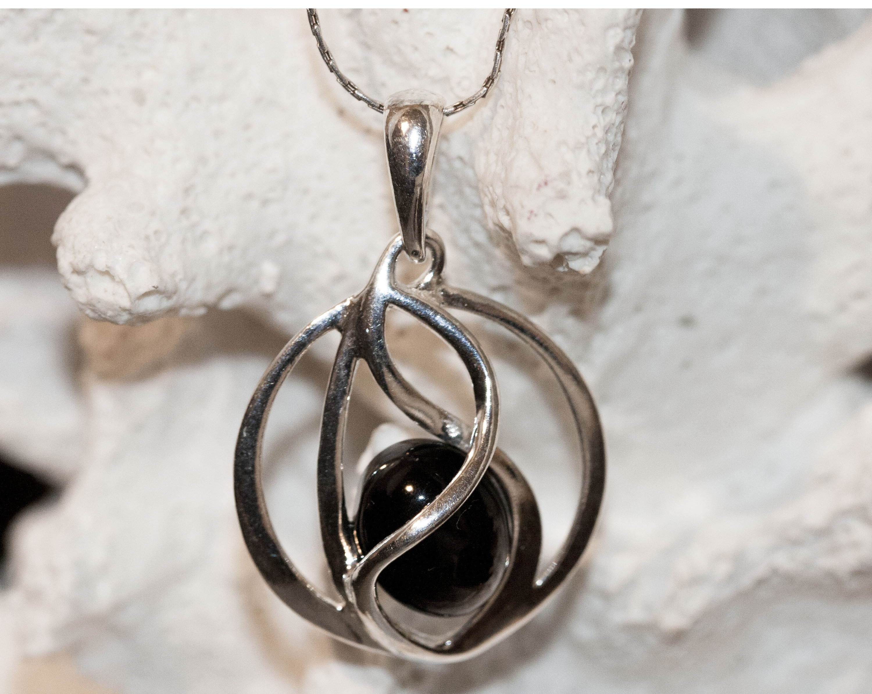 Splendid Whitby Jet Pendant. Sterling Silver Necklace, Original British ...