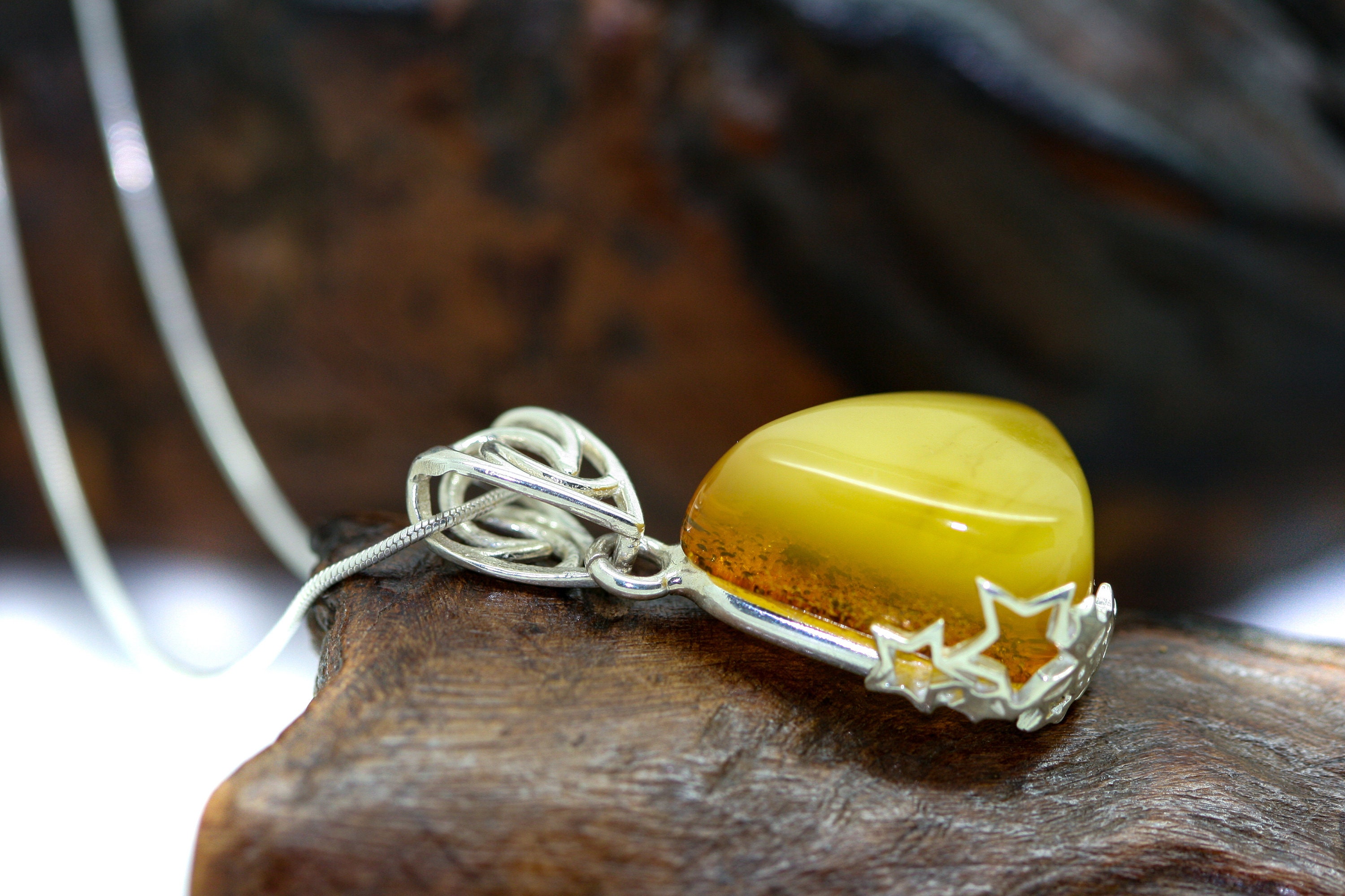 Pretty Butterscotch Amber Pendant. Sterling Silver Necklace, Milky ...