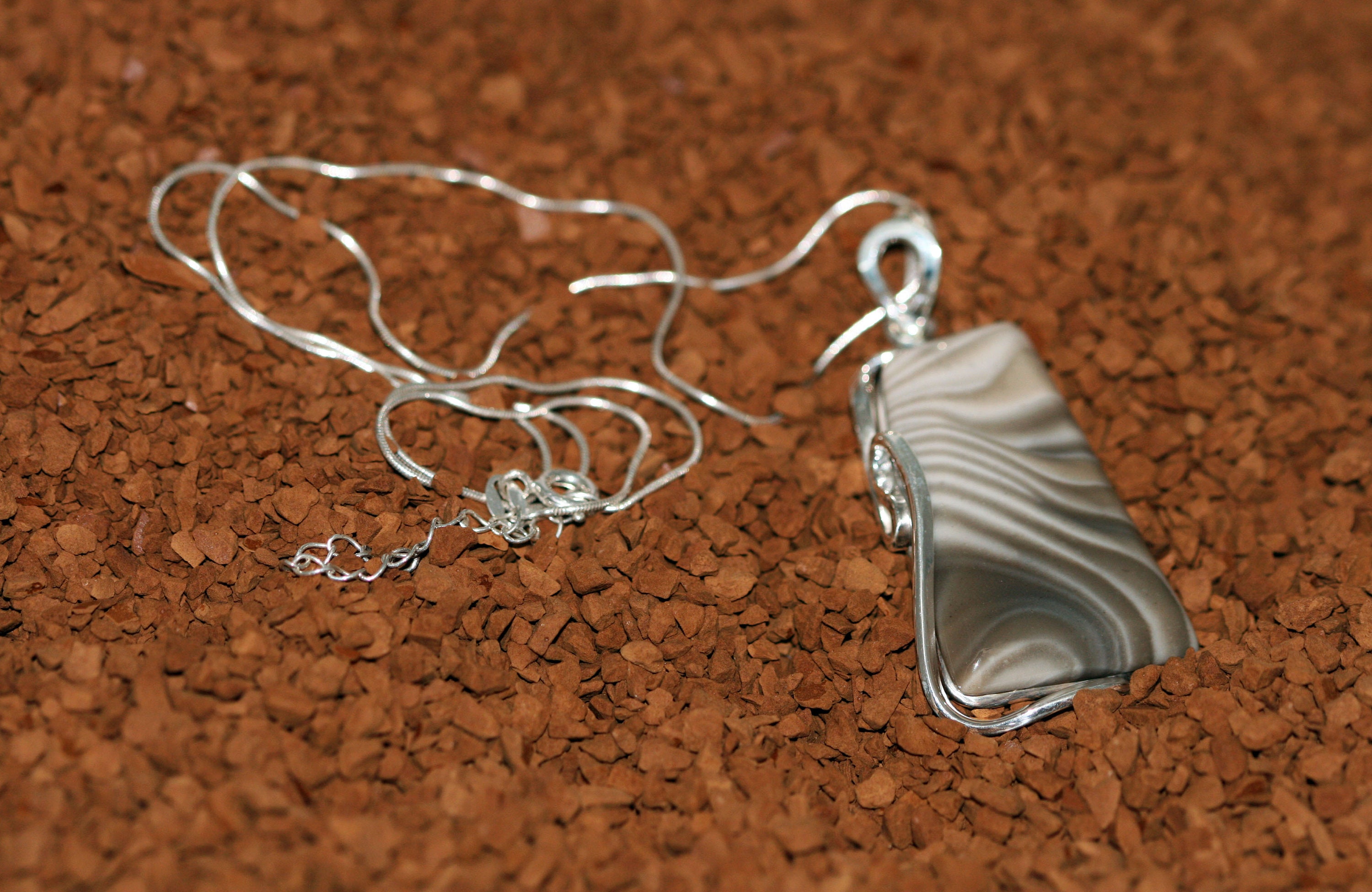 Striped Flint Pendant fitted in Sterling Silver setting. Perfect gift ...
