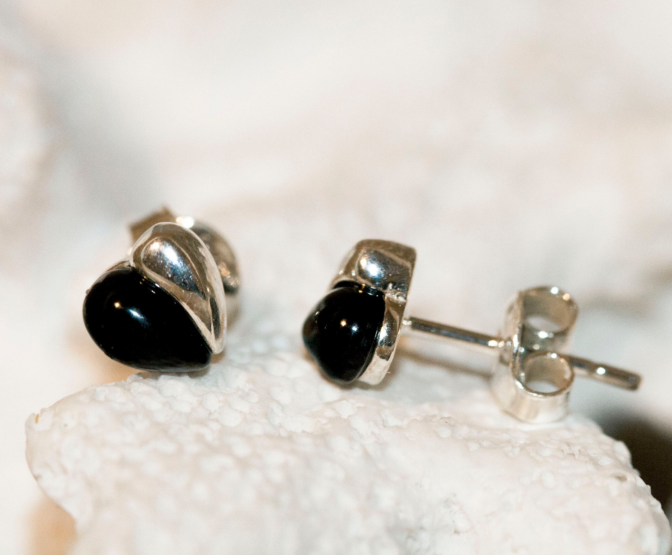 Whitby Jet Earrings. Sterling Silver. Heart shaped, British jewellery ...