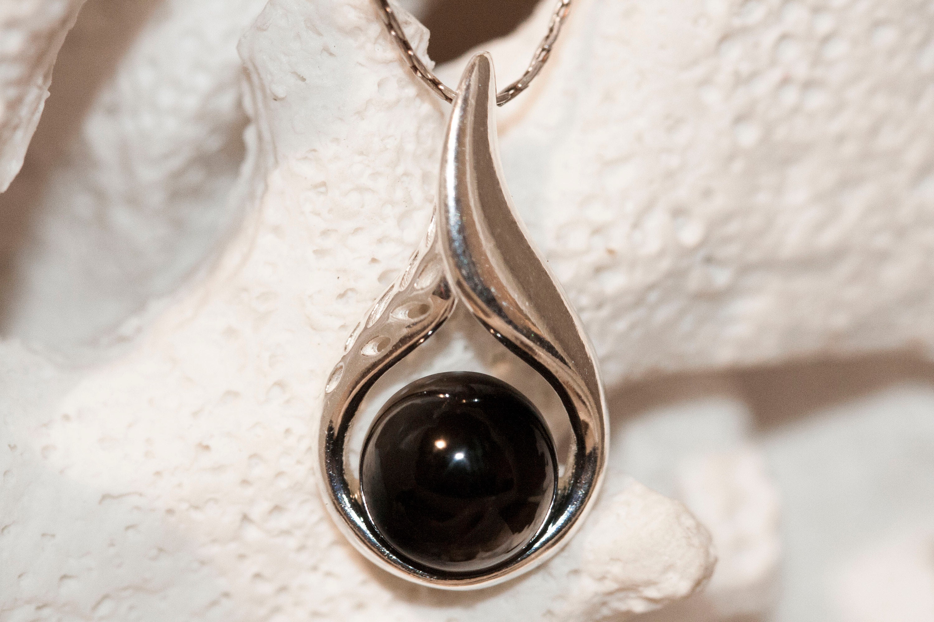 Whitby Jet Pendant. Sterling Silver Necklace, Original British ...