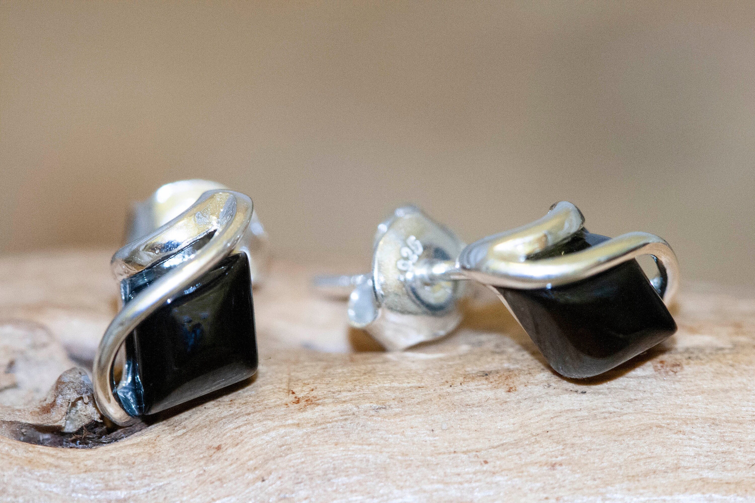 Sterling silver and Whitby jet earrings. Stud earrings. Whitby jet ...