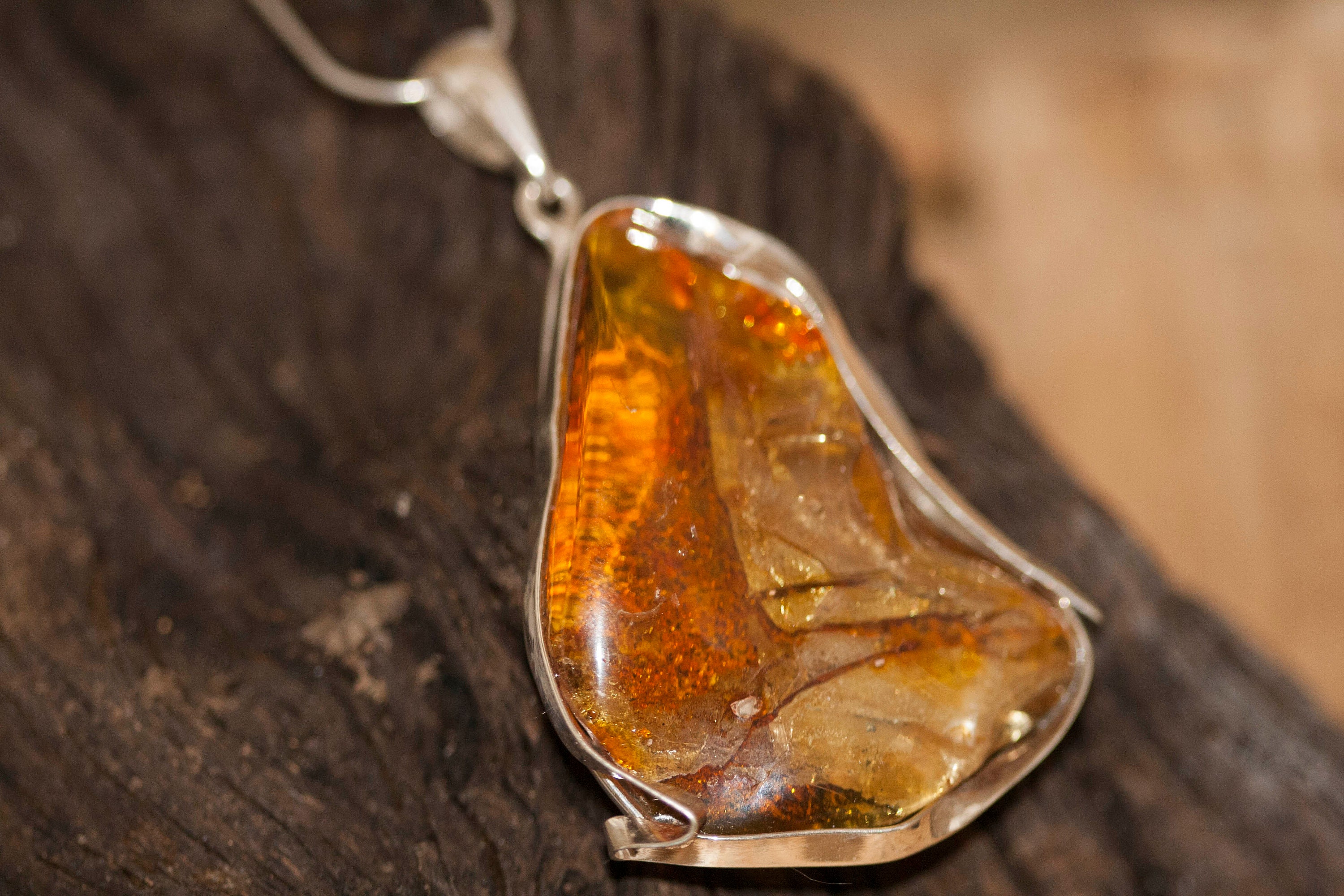 Large Amber Pendant in Sterling Silver. Amber necklace, silver pendant ...