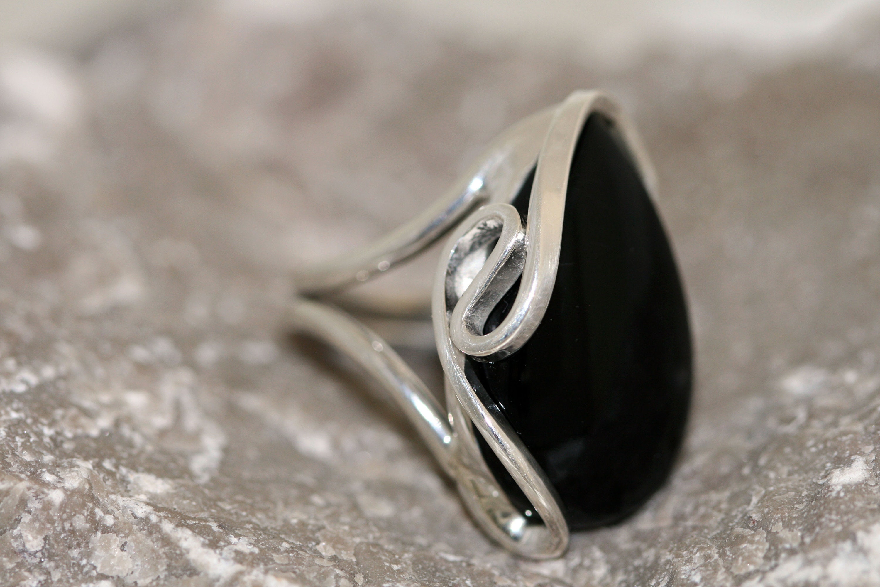 Deep Black Onyx Ring fitted in Sterling Silver setting. Onyx silver ...