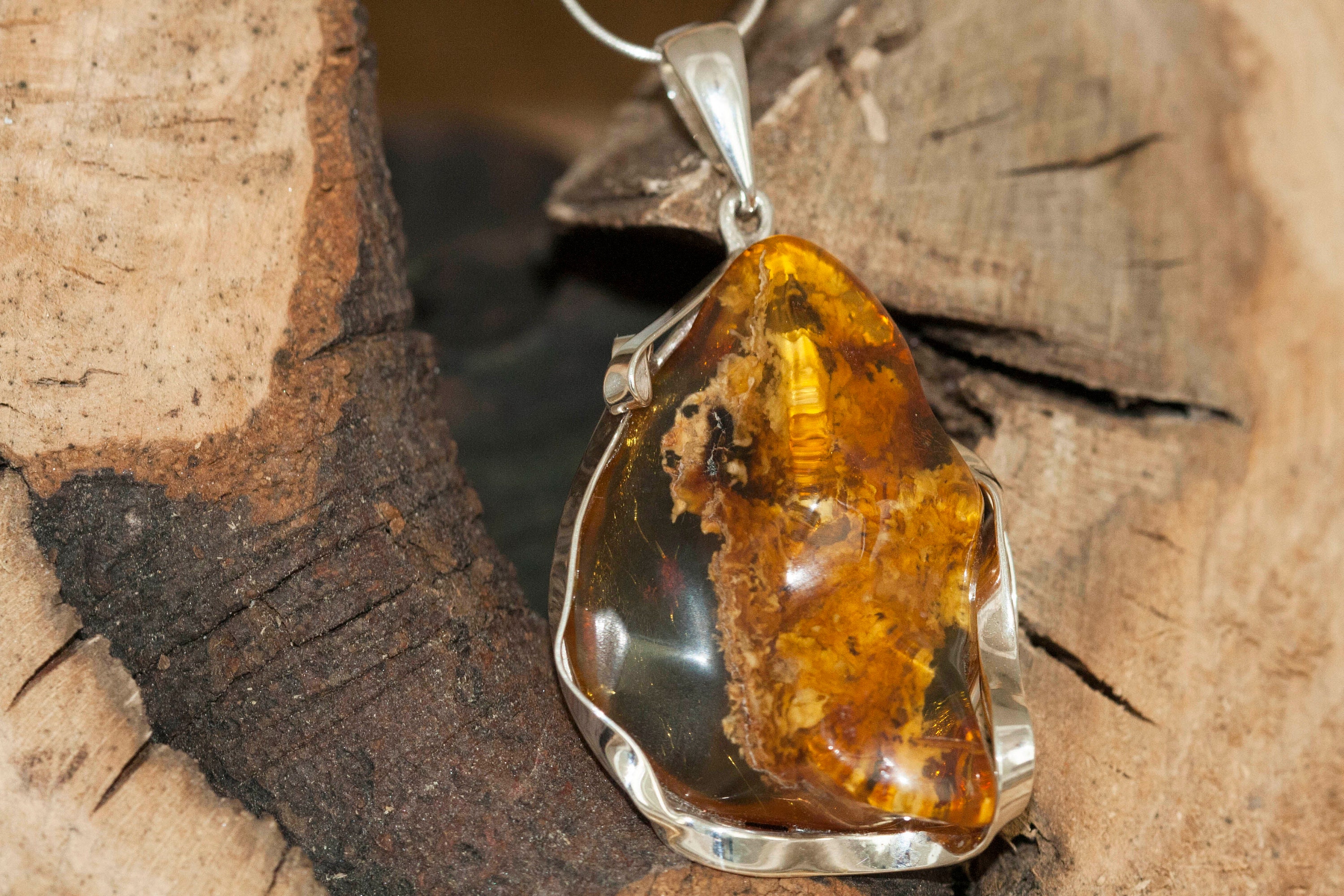 Large Amber Pendant in Sterling Silver. Amber necklace, silver pendant ...
