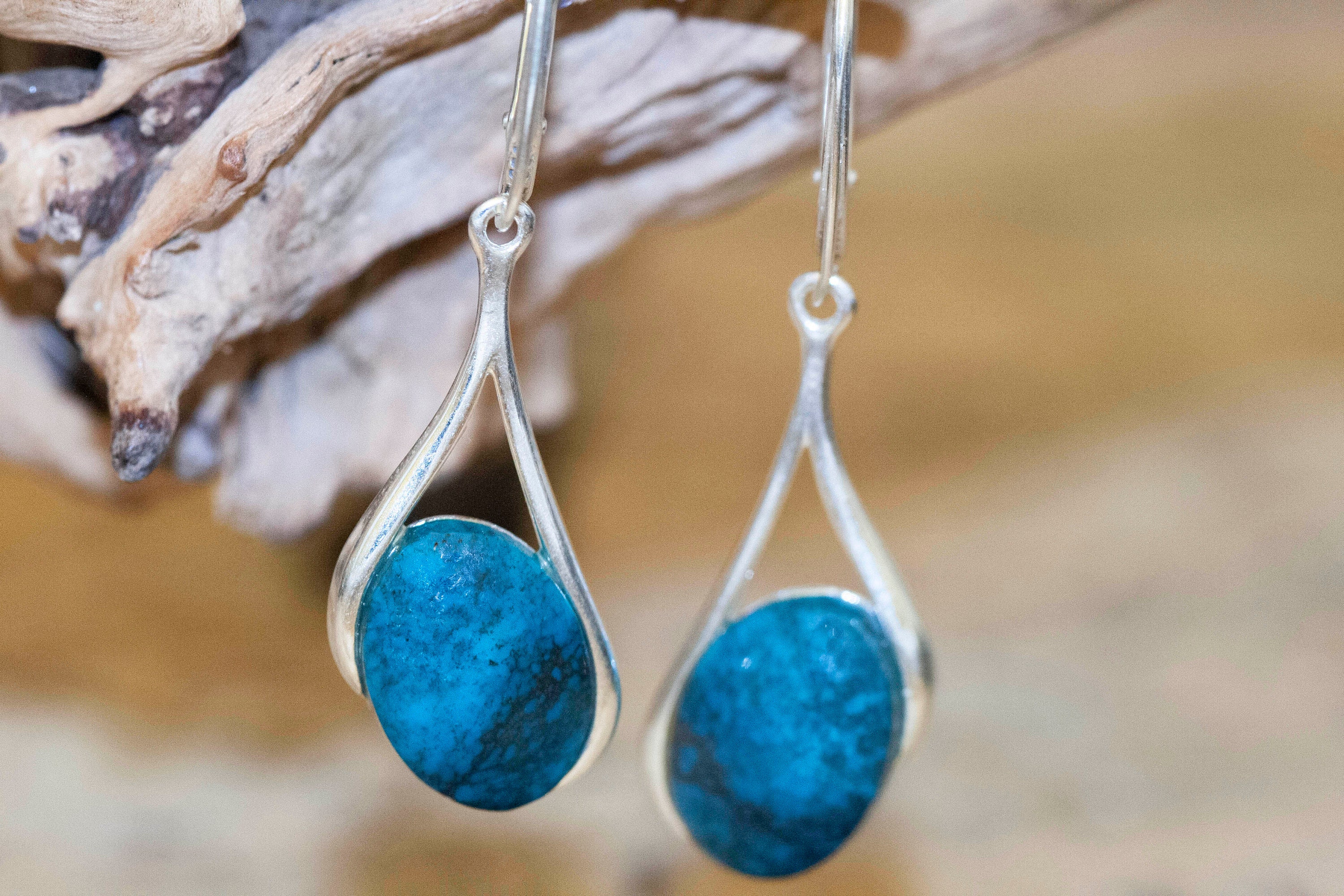 Turquoise Earrings fitted in a Sterling Silver setting. Big silver ...