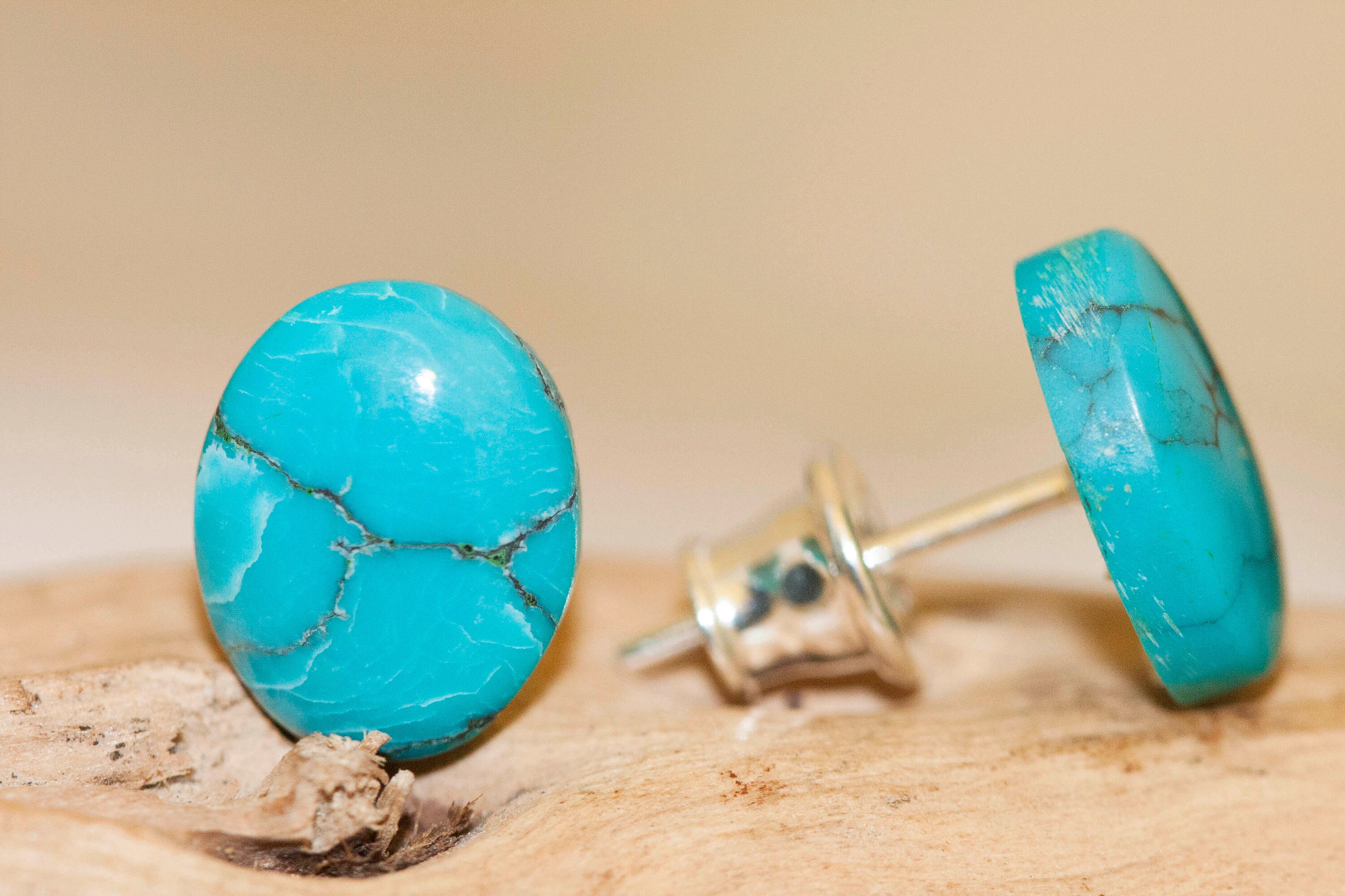 Turquoise earrings fitted in Sterling Silver setting. Blue earrings ...