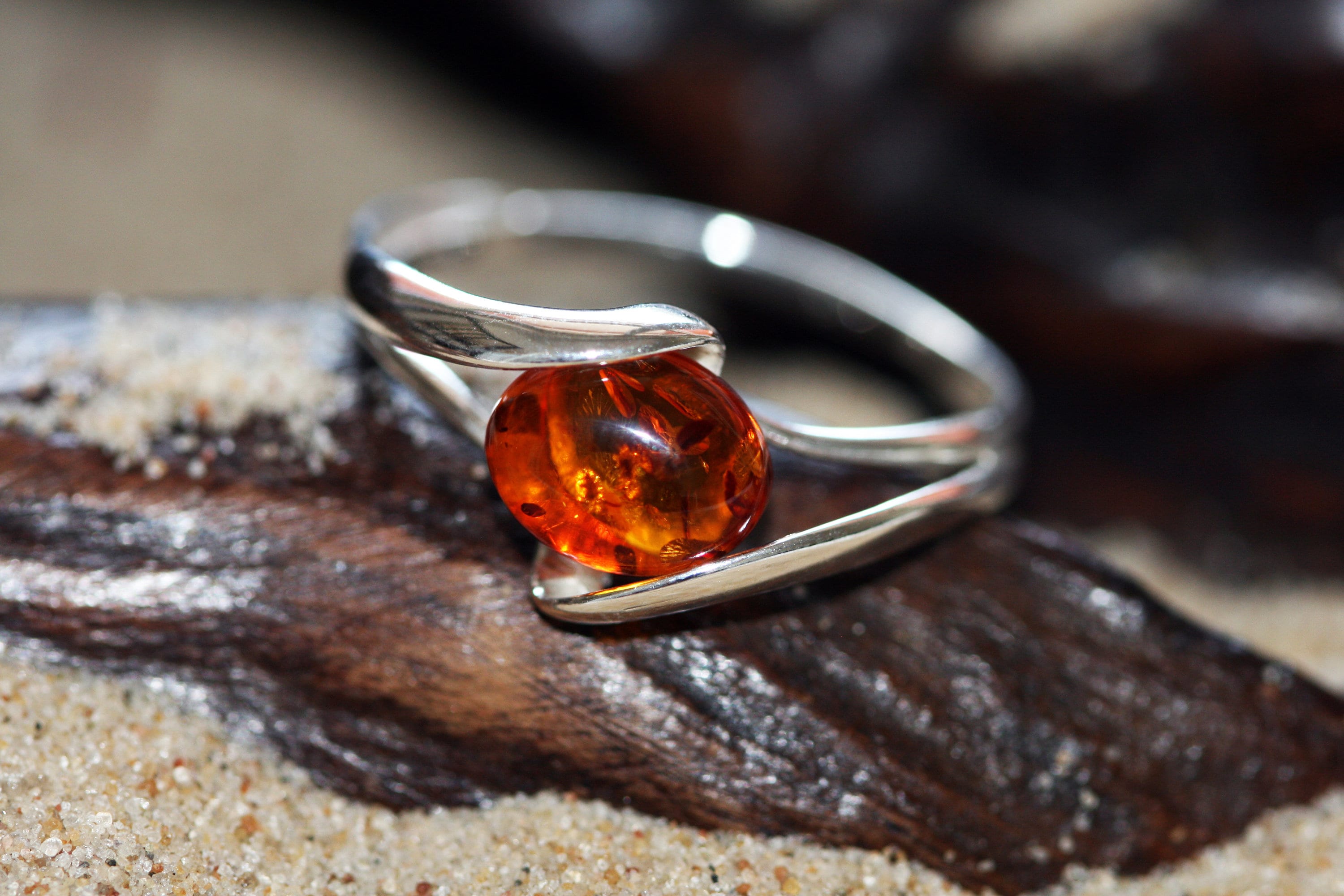 Baltic amber ring. Cognac piece of Baltic amber in sterling silver ...