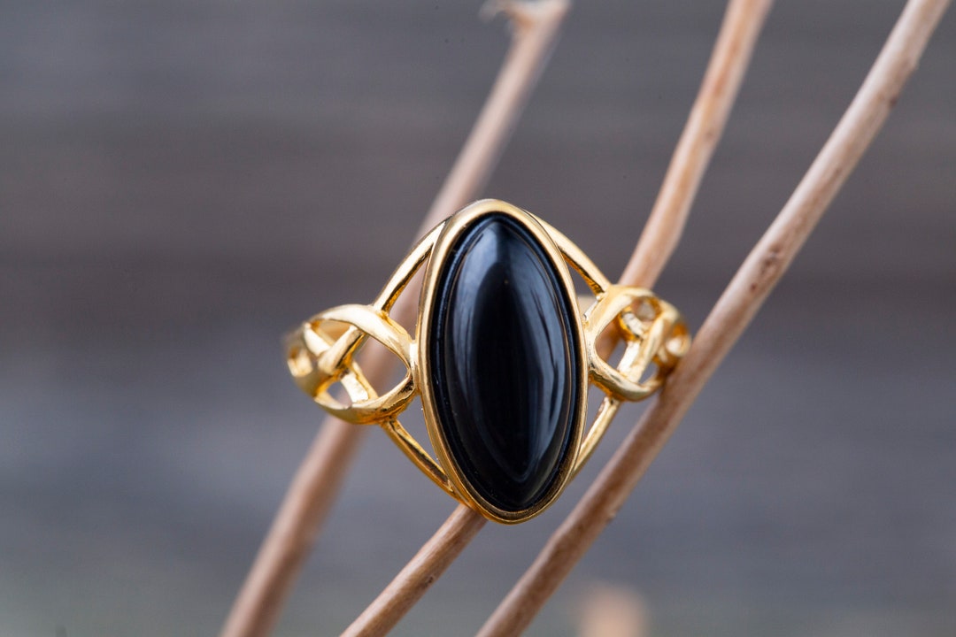 Whitby Jet Ring. Whitby Jet & Gold. Unique Ring. Celtic Design ...