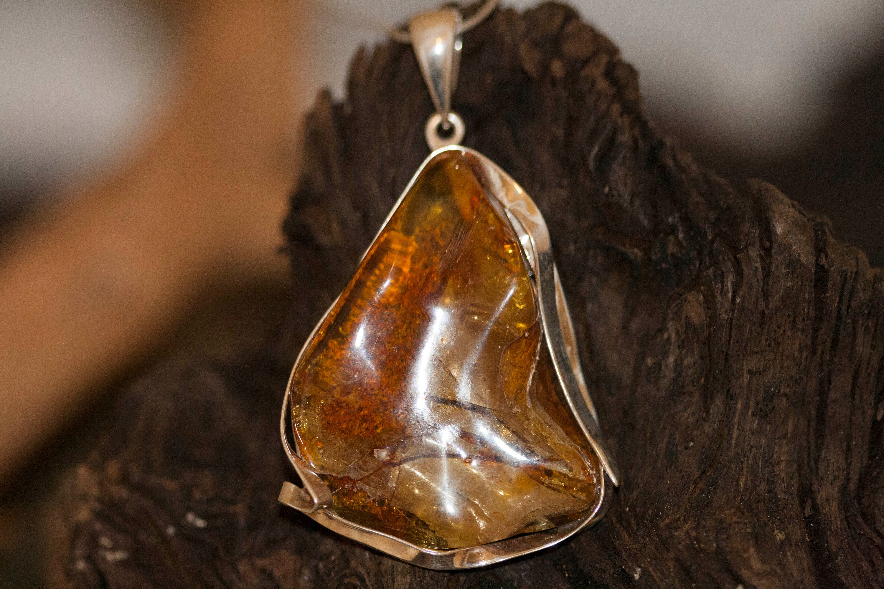 Large Amber Pendant in Sterling Silver. Amber necklace, silver pendant ...
