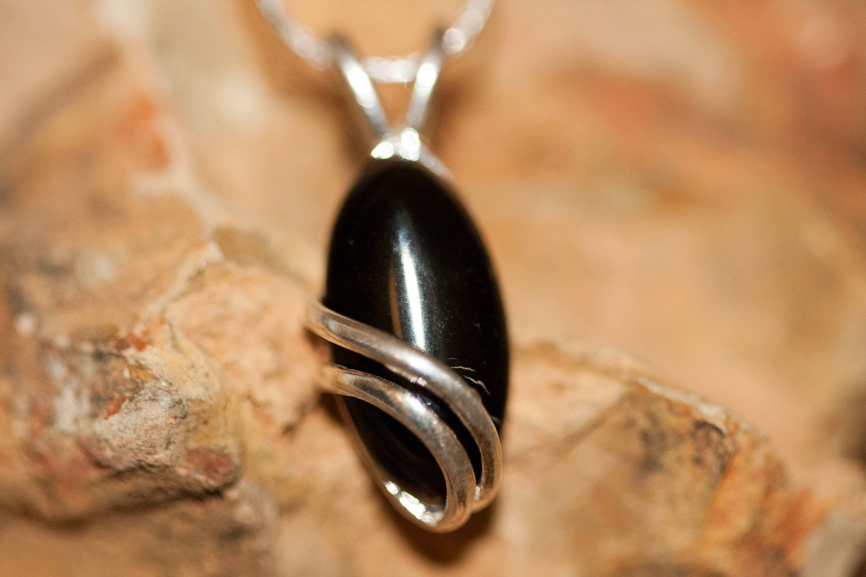 Splendid Whitby Jet Pendant. Sterling Silver Necklace, Original British ...