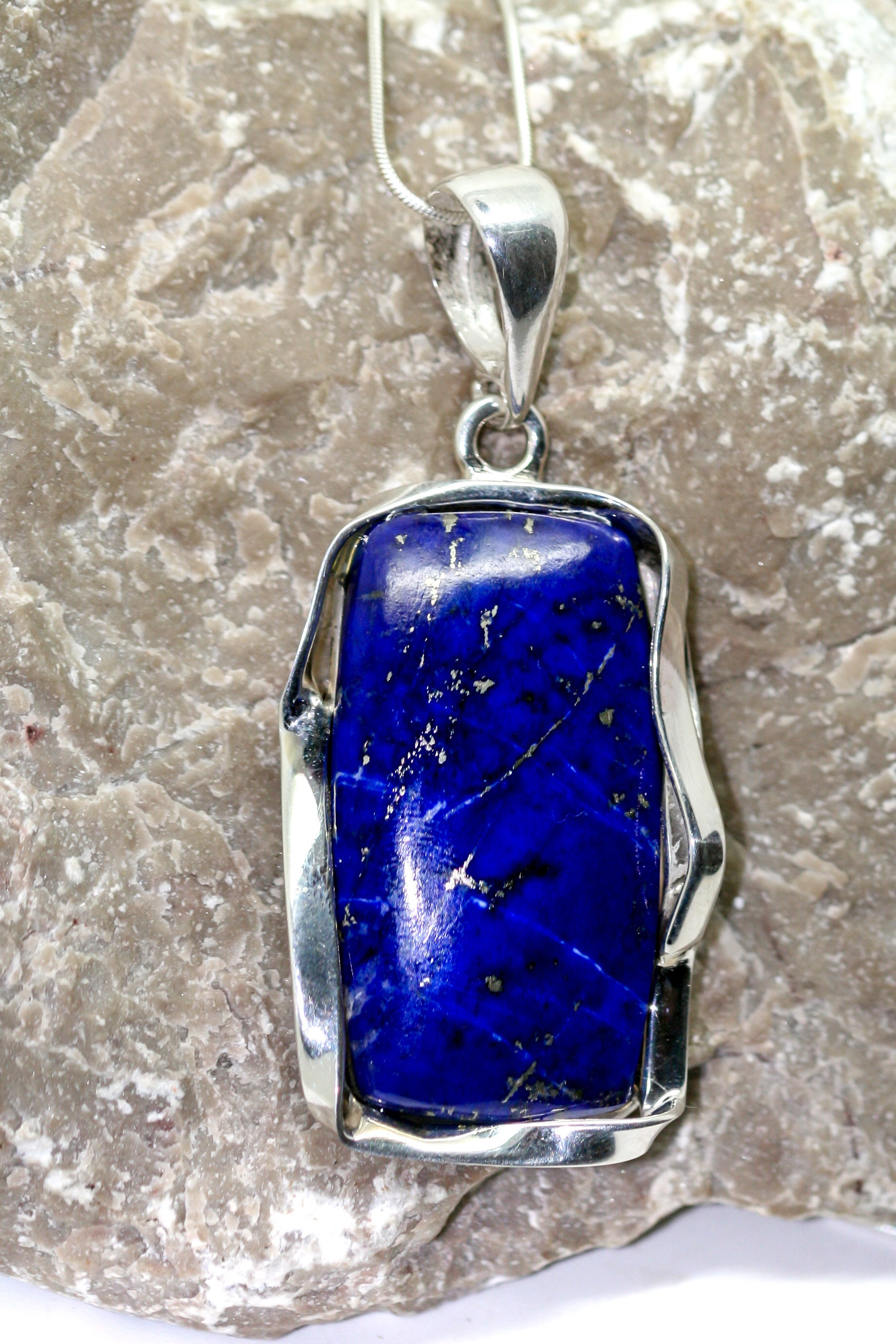 Amazing Lapis Lazuli Pendant Fitted In Sterling Silver Setting 22 Inch
