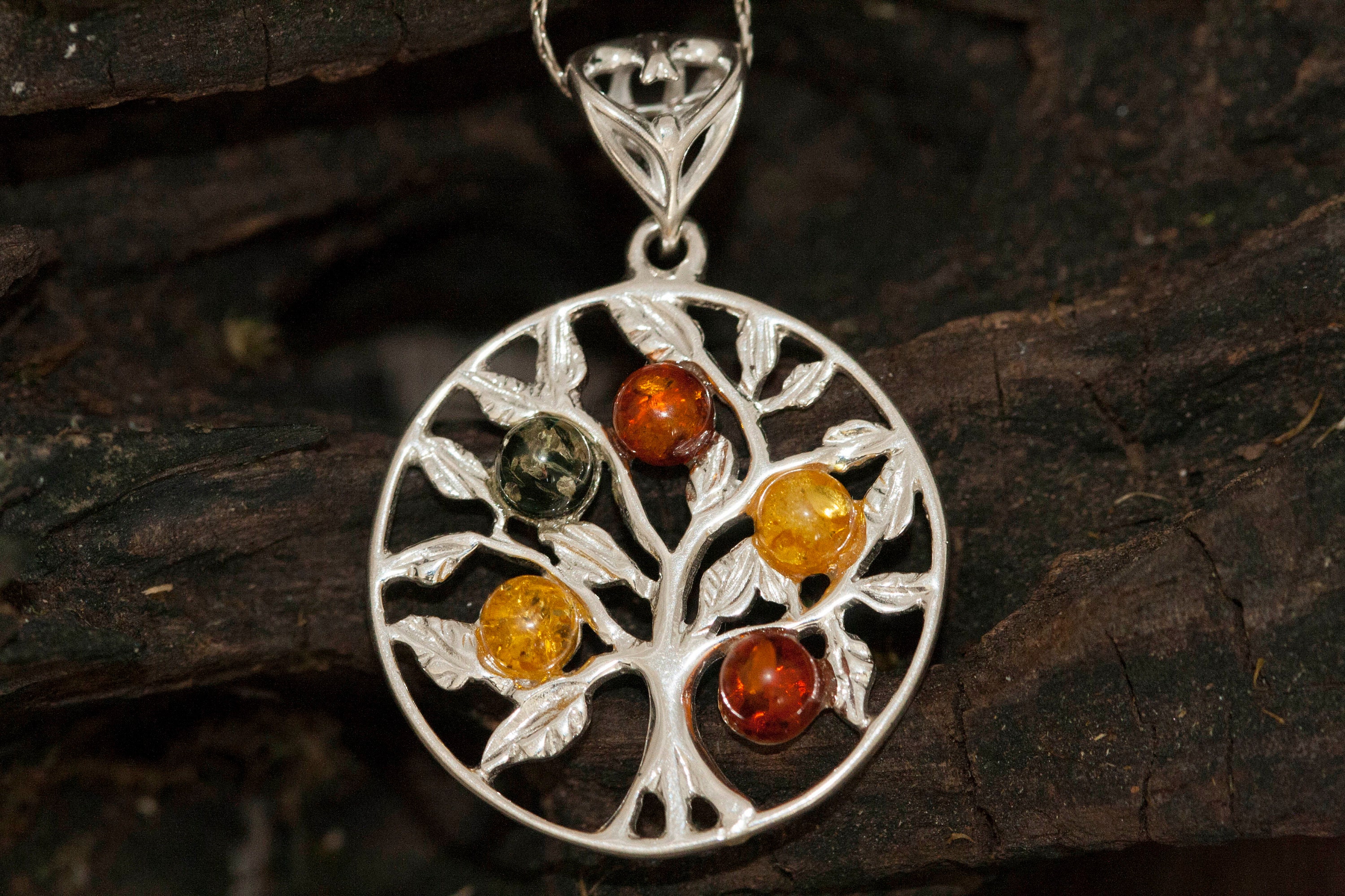 Tree of life pendant in Sterling Silver. Amber necklace, silver pendant ...