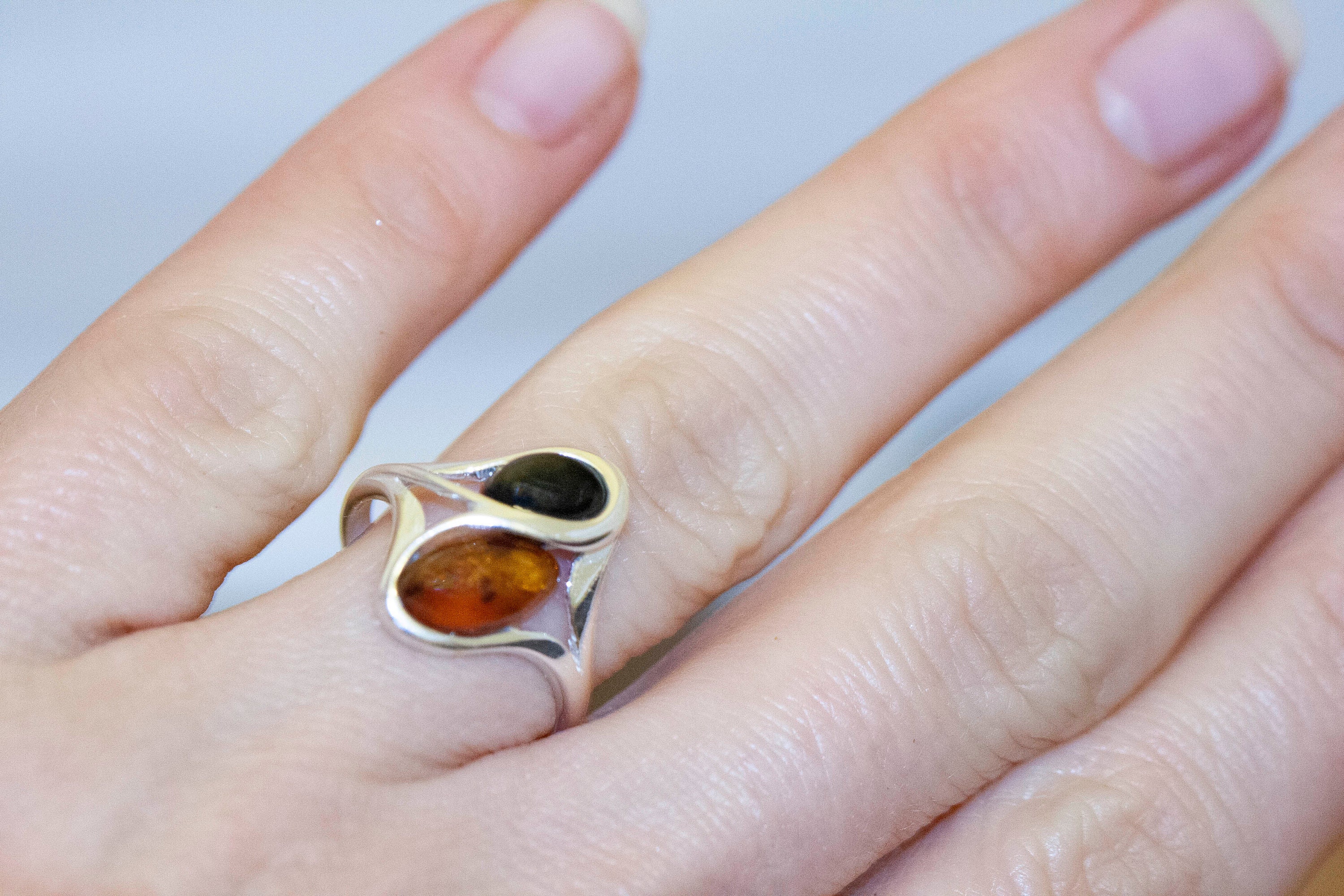 Whitby Jet and amber ring. Sterling silver setting. Perfect gift ...