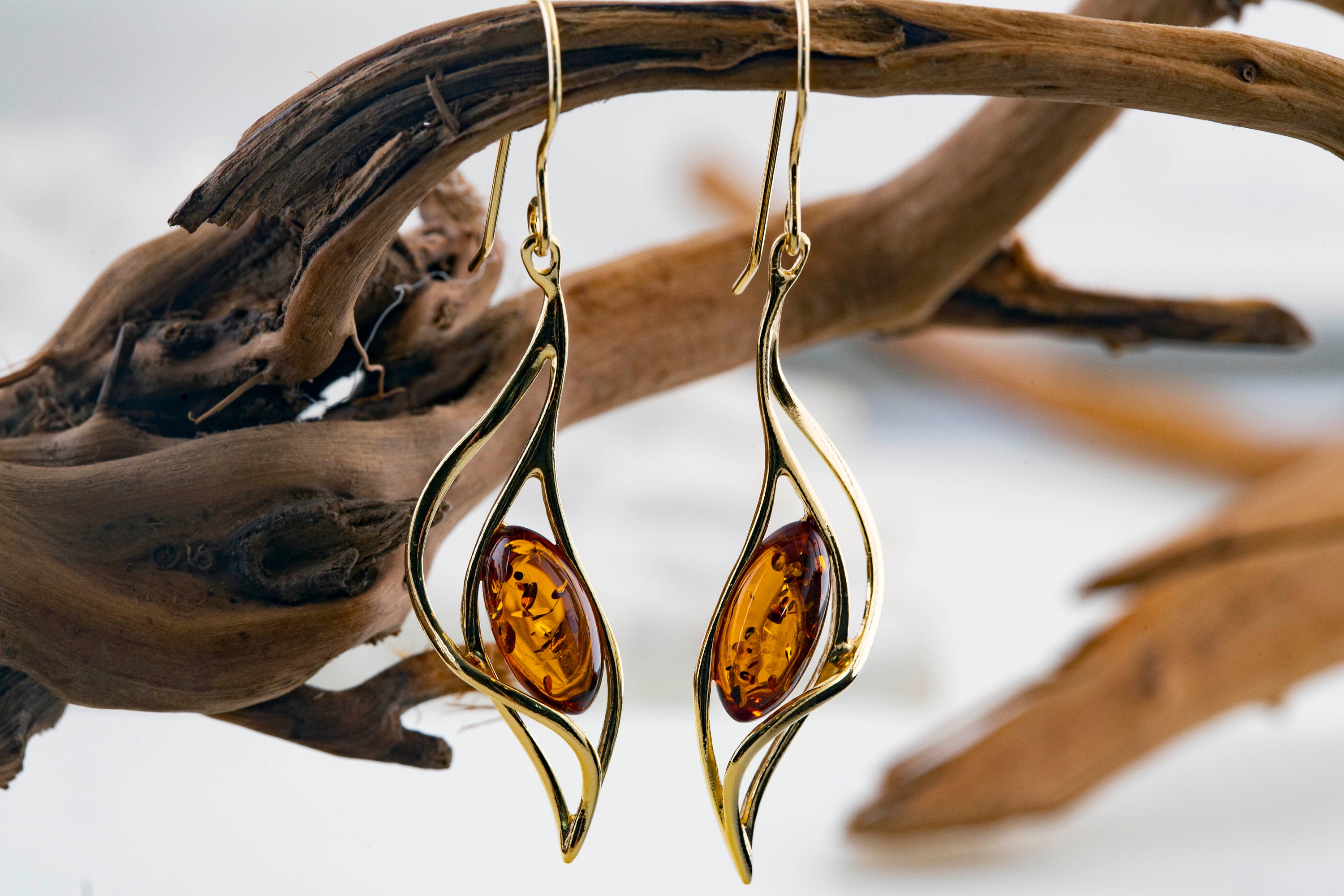 Amber & Gold. Dangle amber earrings. Gold earrings. Contemporary. Amber ...