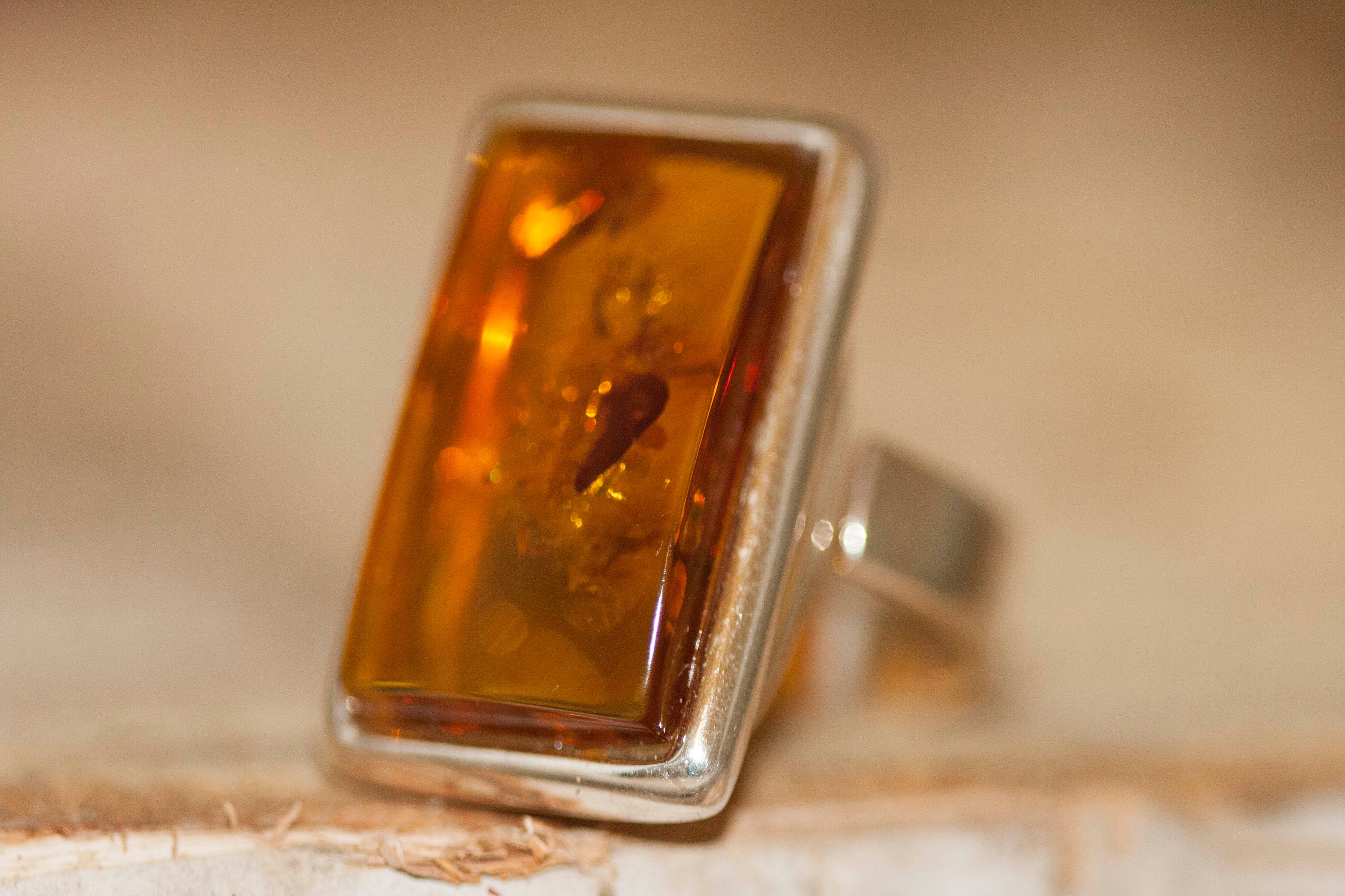 Baltic amber ring. Rectangular amber piece & sterling silver, unique ...