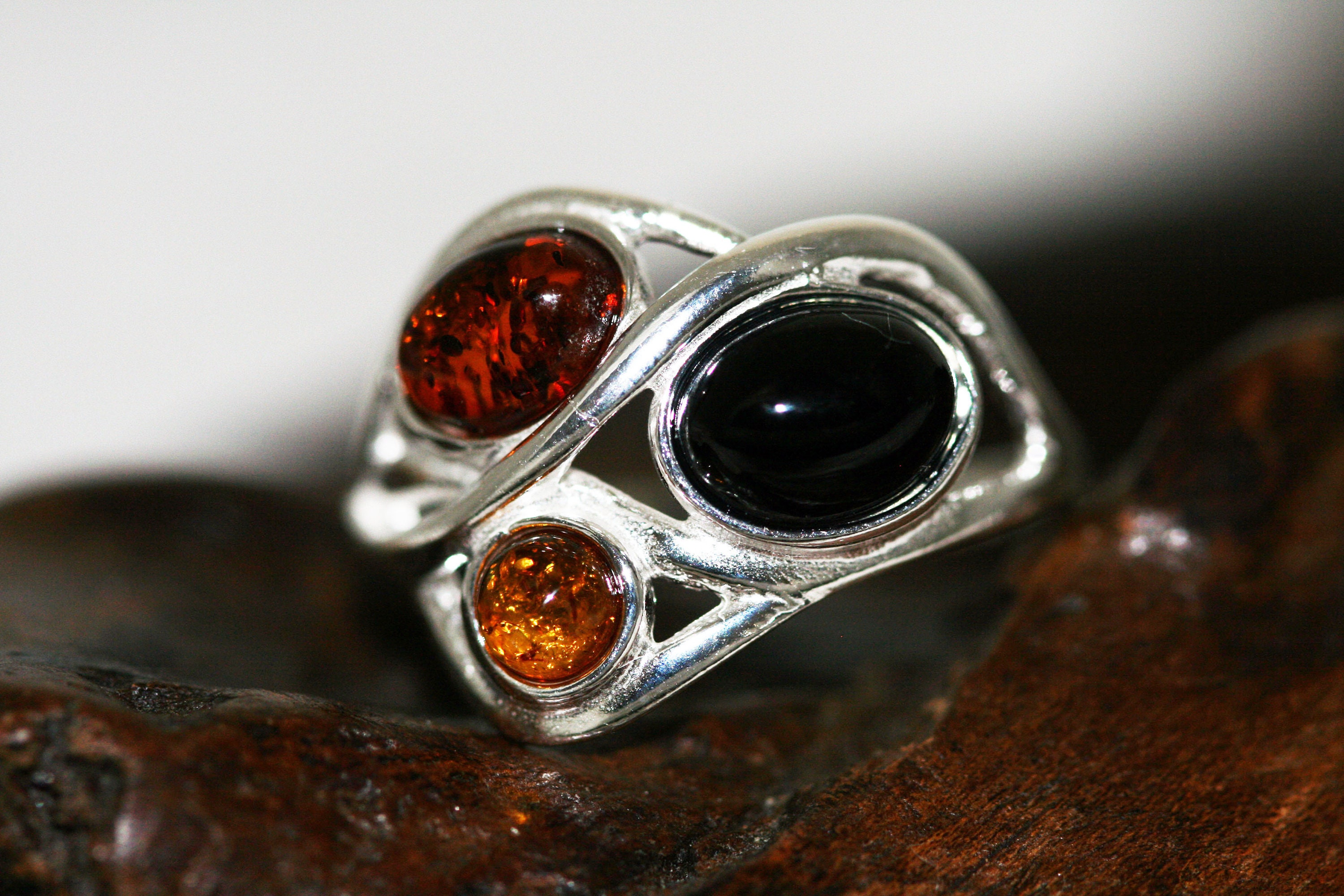 Splendid Whitby Jet and Amber ring. Sterling Silver Ring.Original ...