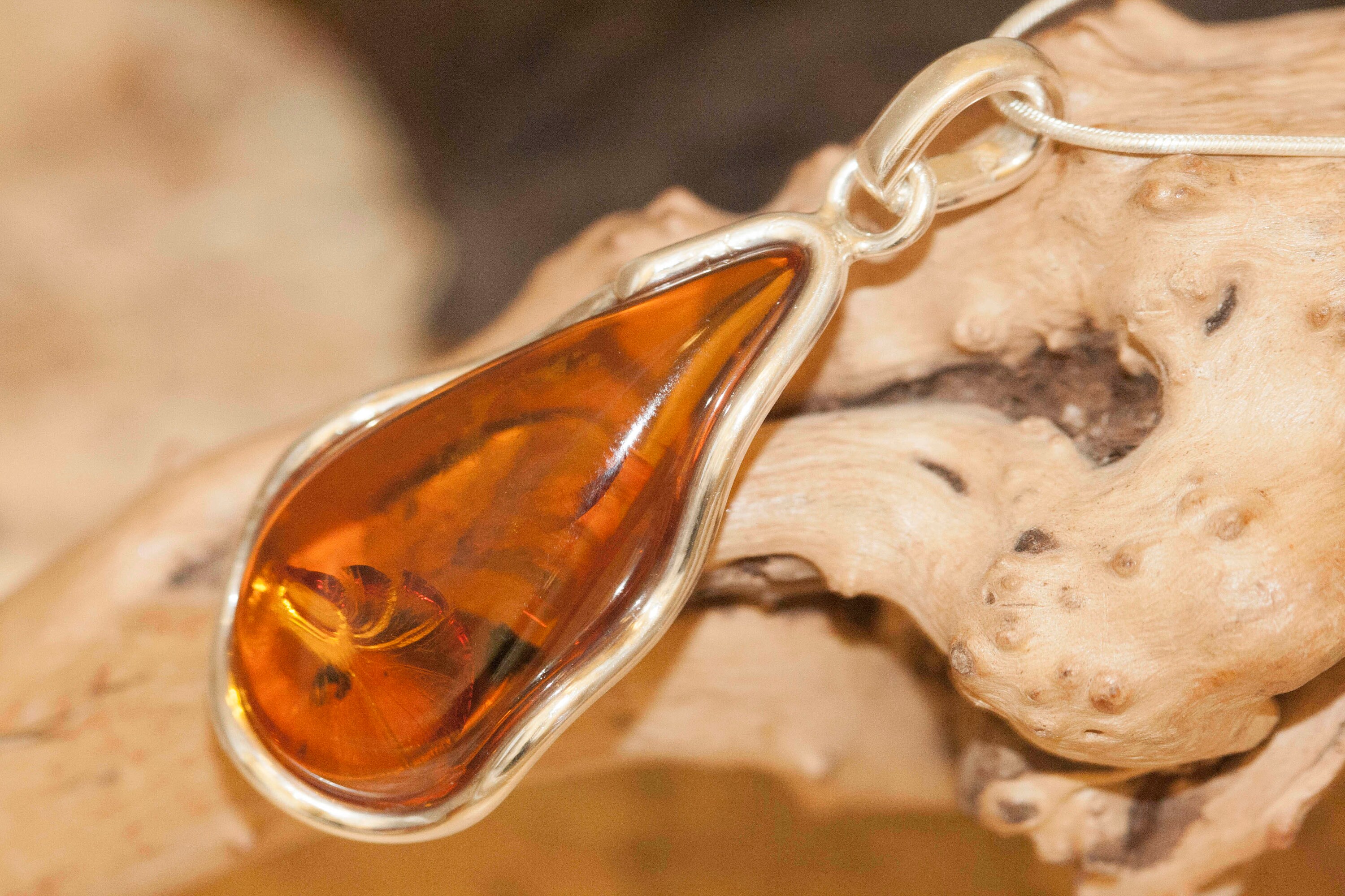 Cognac Amber in Sterling Silver. Amber necklace, silver pendant.Baltic ...