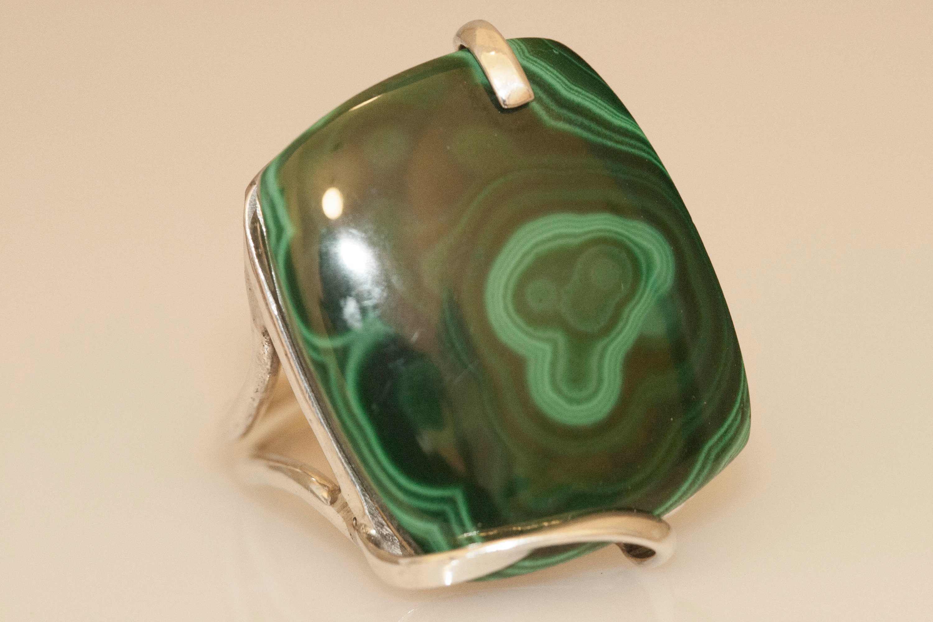 Malachite fitted in sterling silver setting. Statement ring. Malachite ...