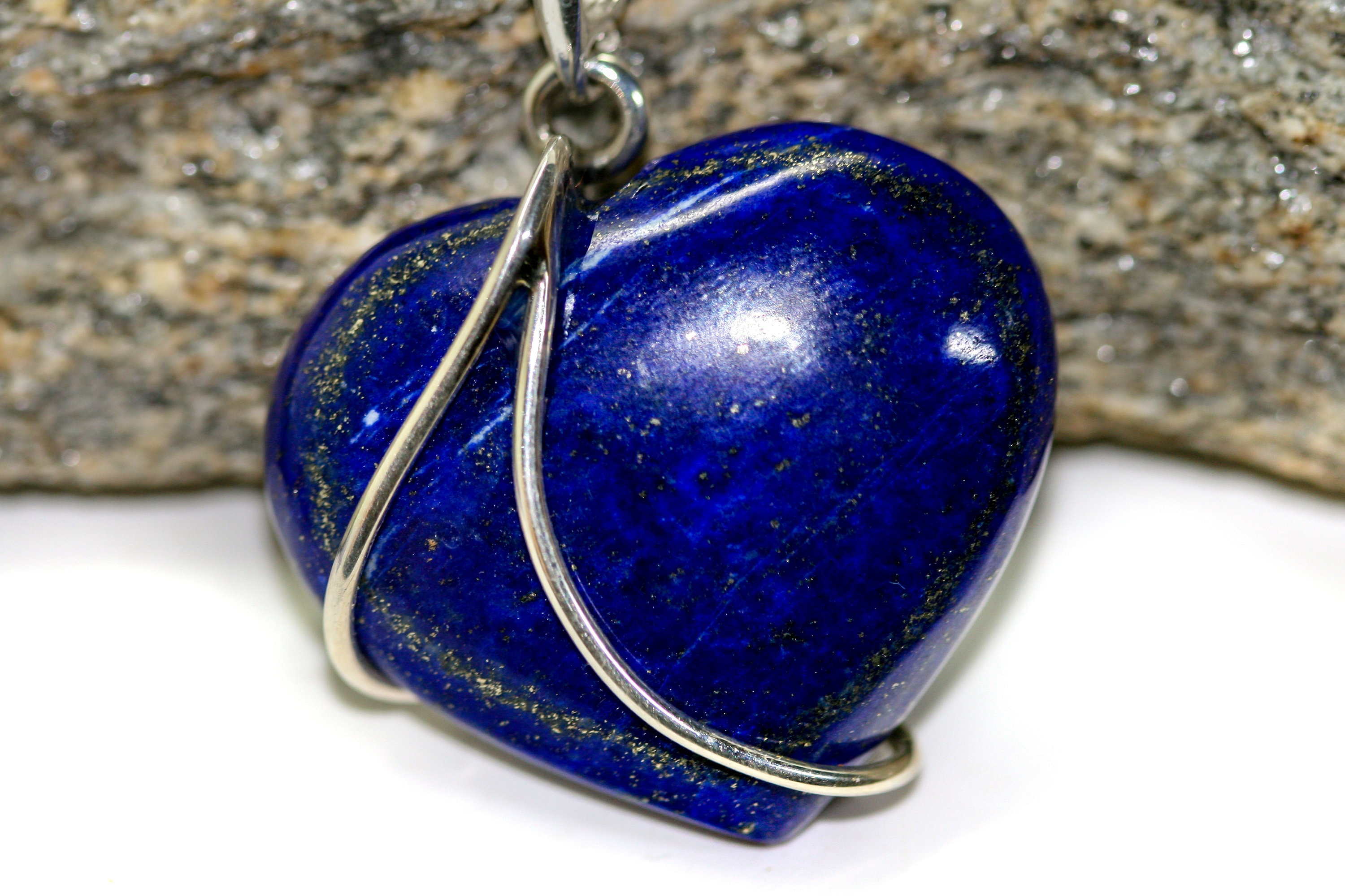 Large Lapis Lazuli Pendant Fitted In Sterling Silver Setting Heart