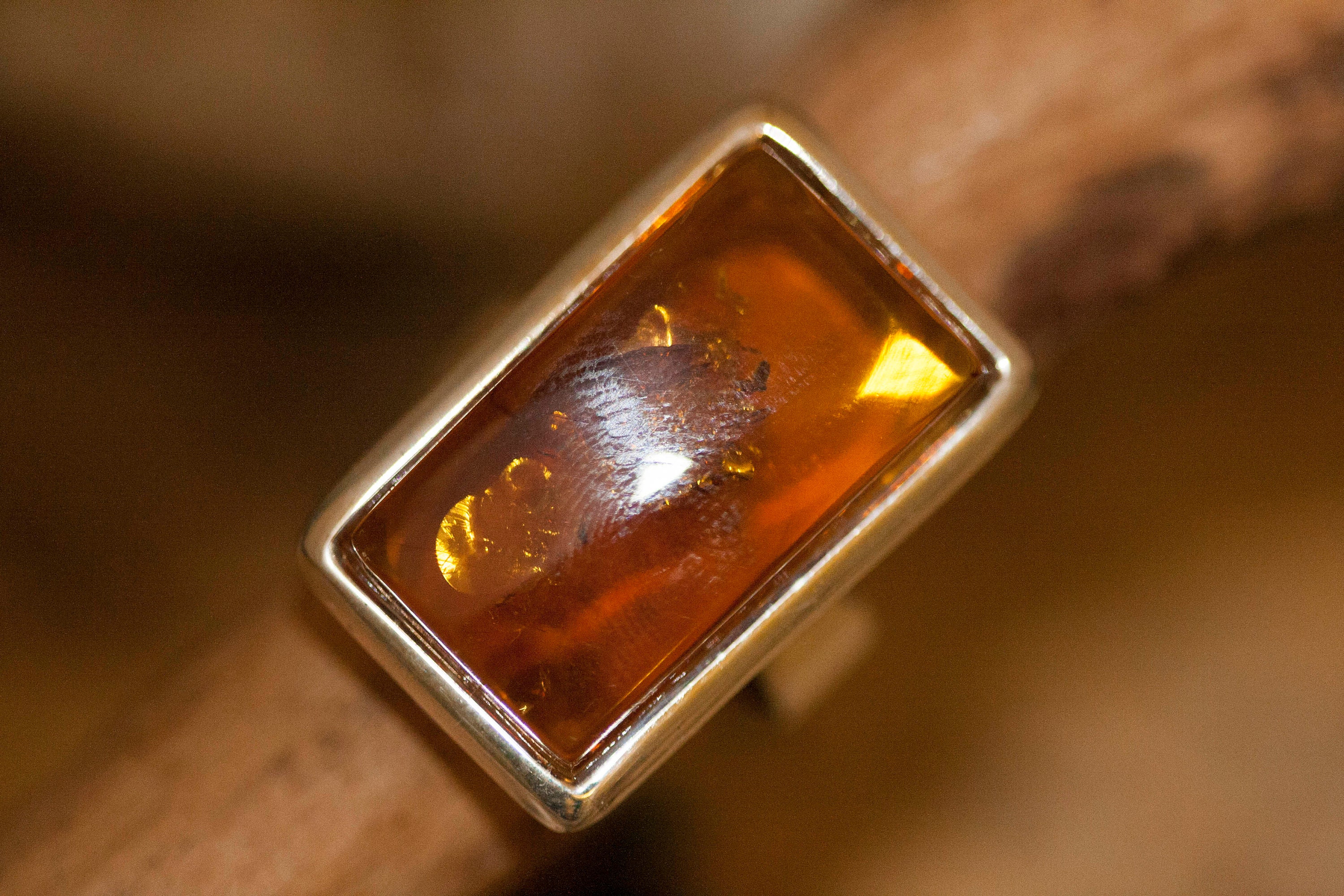 Baltic amber ring. Rectangular amber piece & sterling silver, unique ...