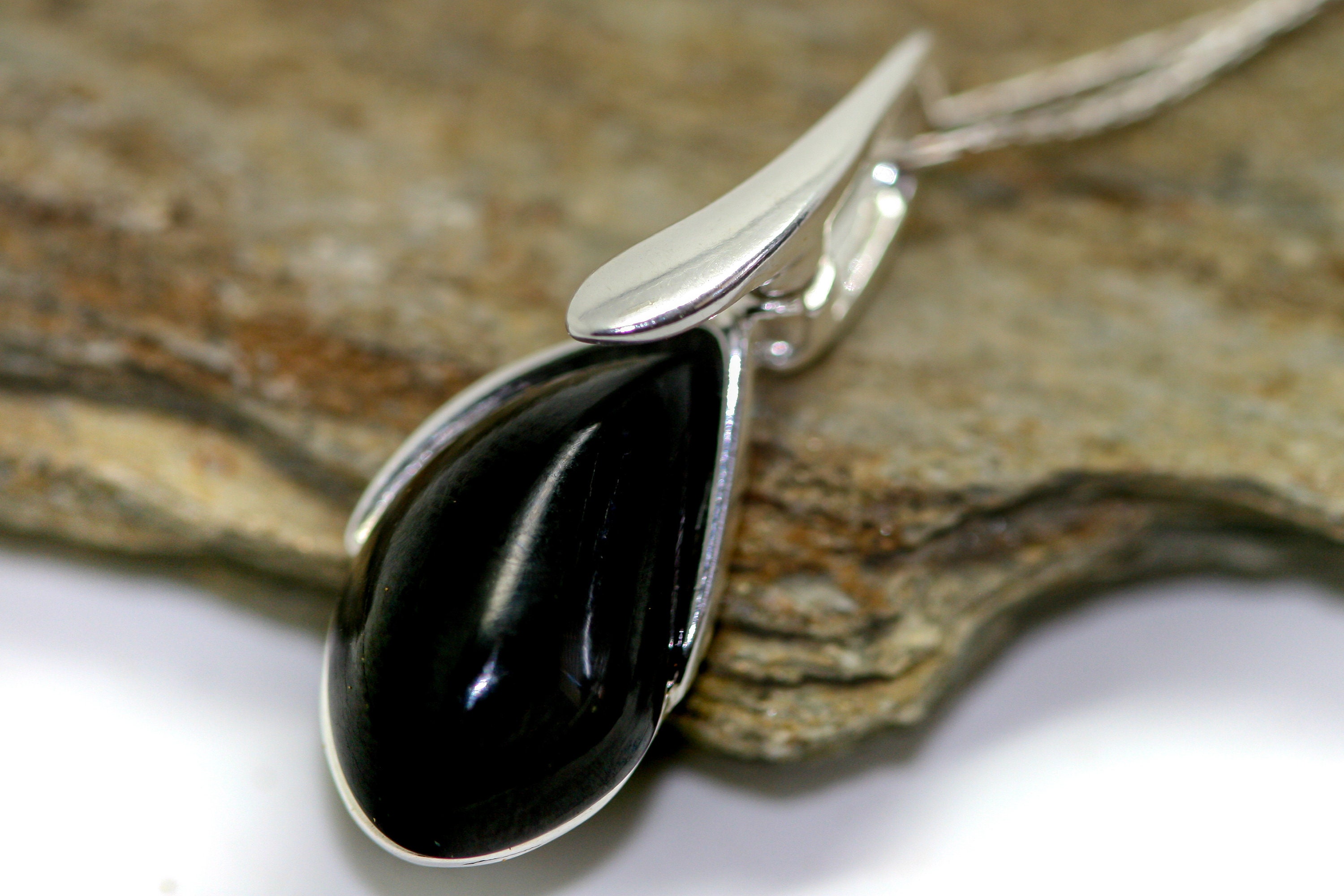 Splendid Whitby Jet Pendant. Sterling Silver Necklace, Original British ...