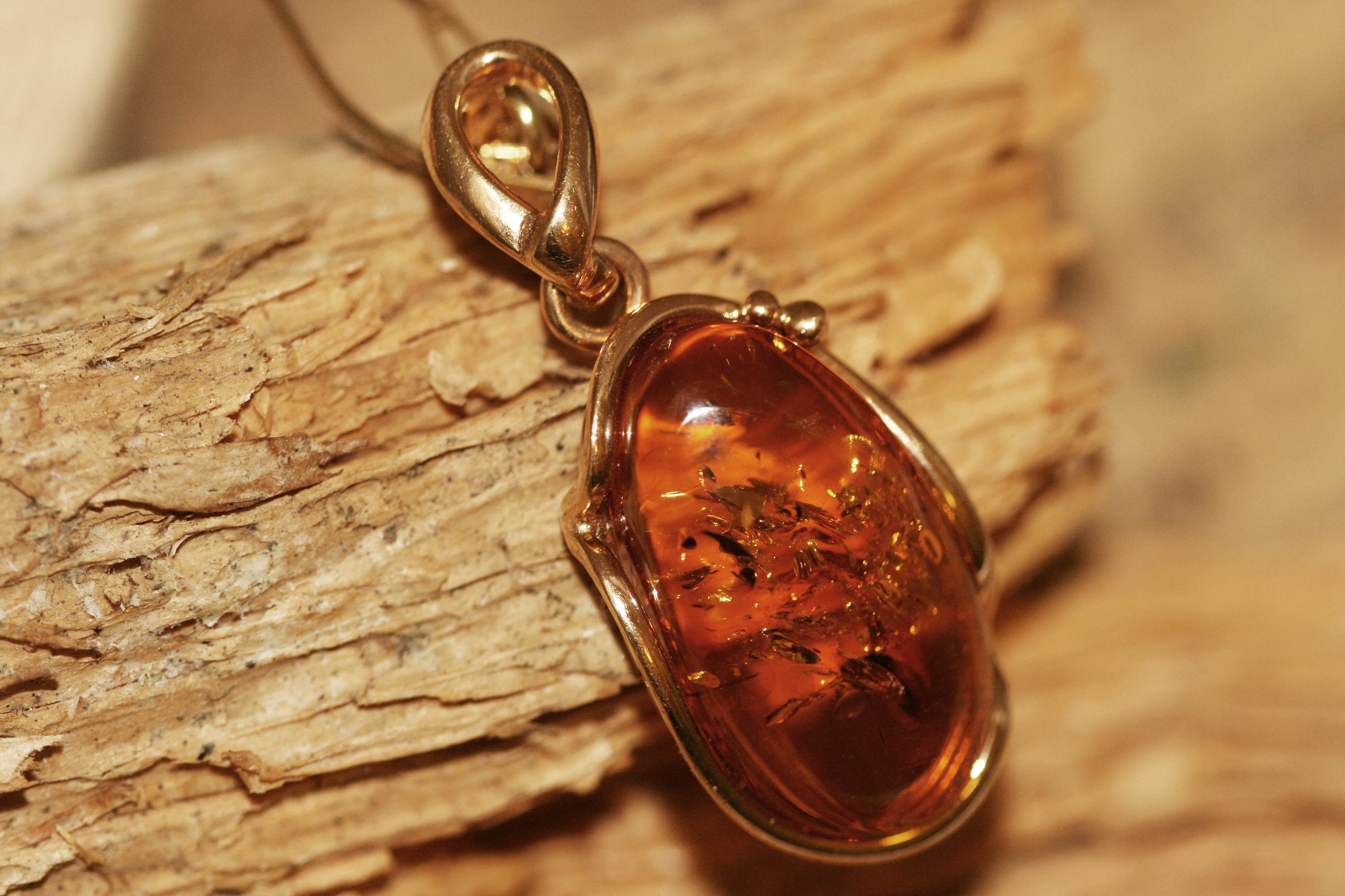 Amber & Gold Pendant. Natural amber necklace. Baltic amber fitted in 14 ...