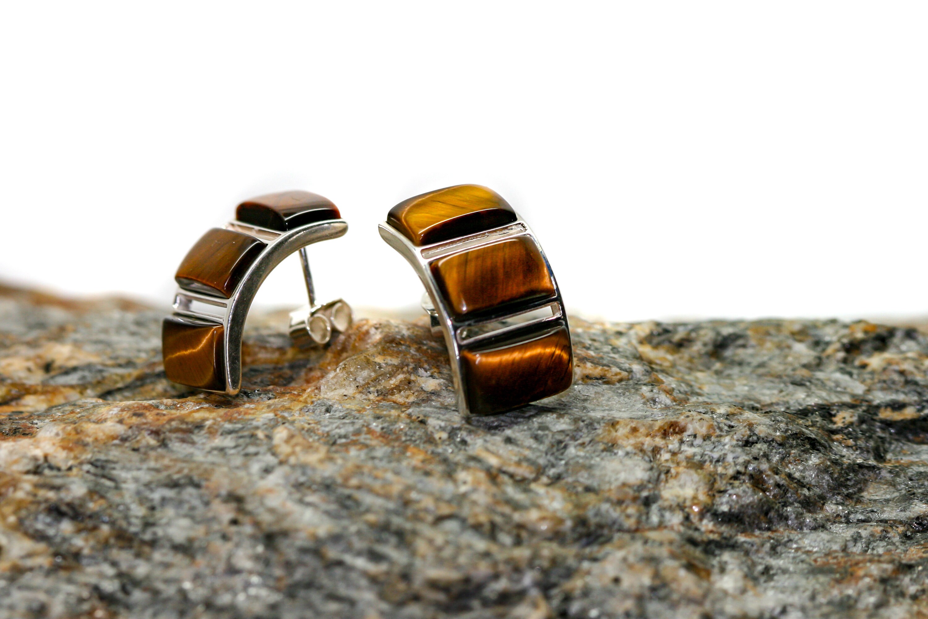 Tiger Eye earrings fitted in Sterling Silver setting. Perfect gift for ...