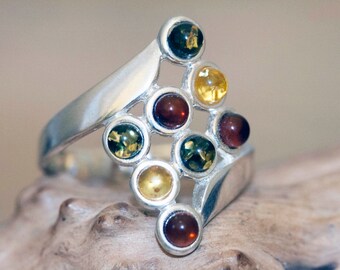 Baltic Amber Ring. Three Pieces of Amber in Different Shades. | Etsy UK