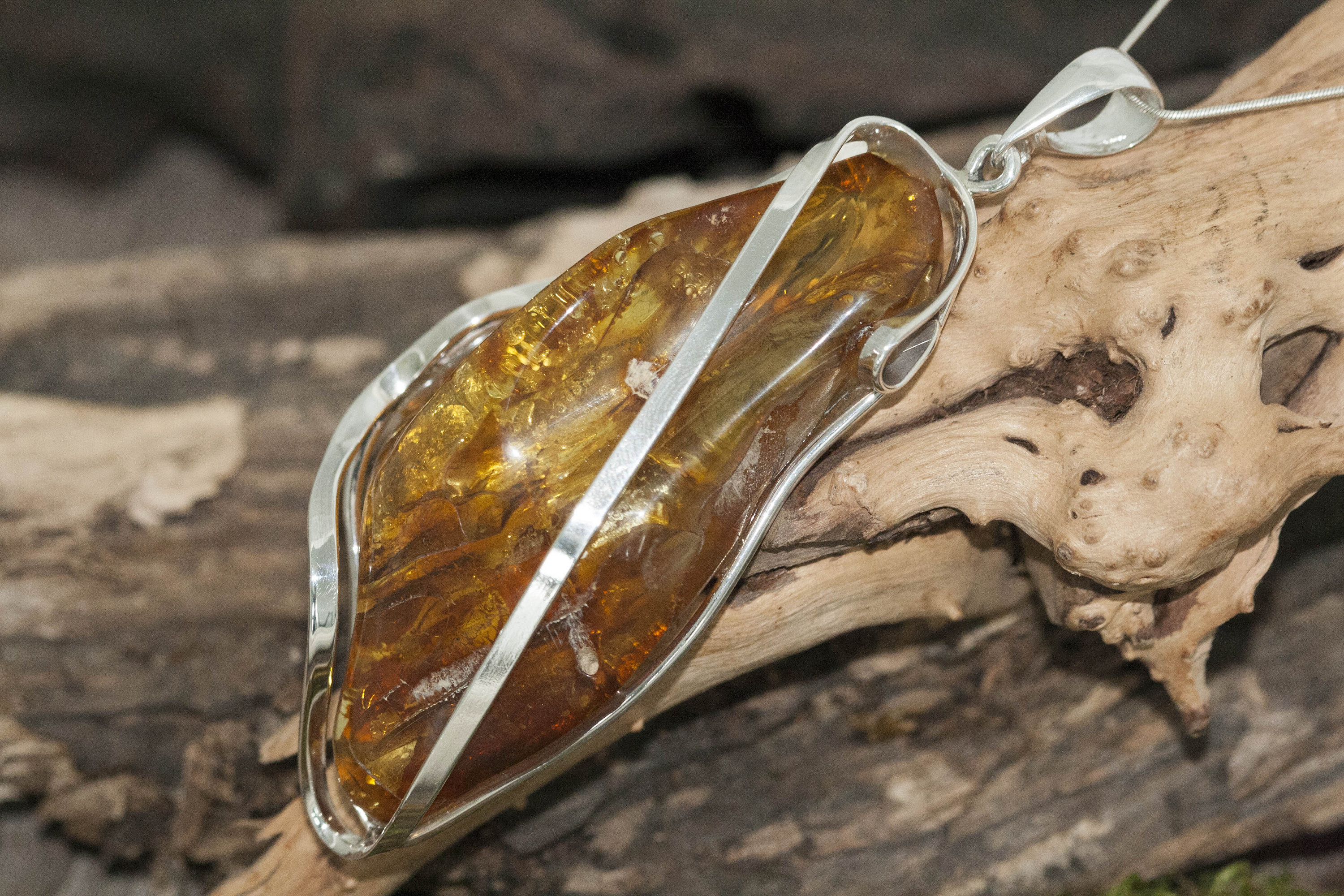 Large Amber Pendant in Sterling Silver. Amber necklace, silver pendant ...