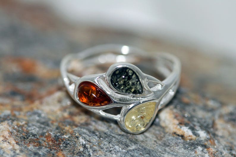 Baltic Amber Ring. Three Pieces of Amber in Different Shades. | Etsy UK