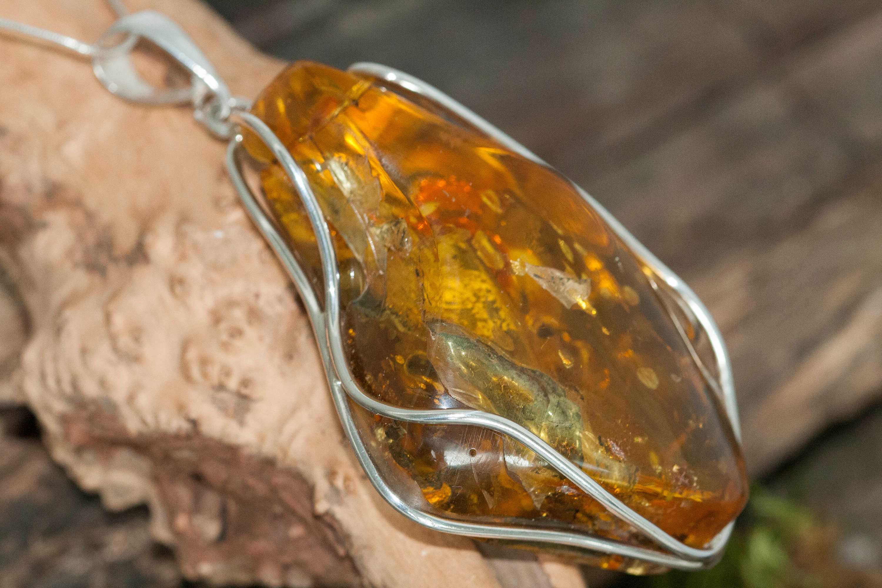 Large Amber Pendant in Sterling Silver. Amber necklace, silver pendant ...