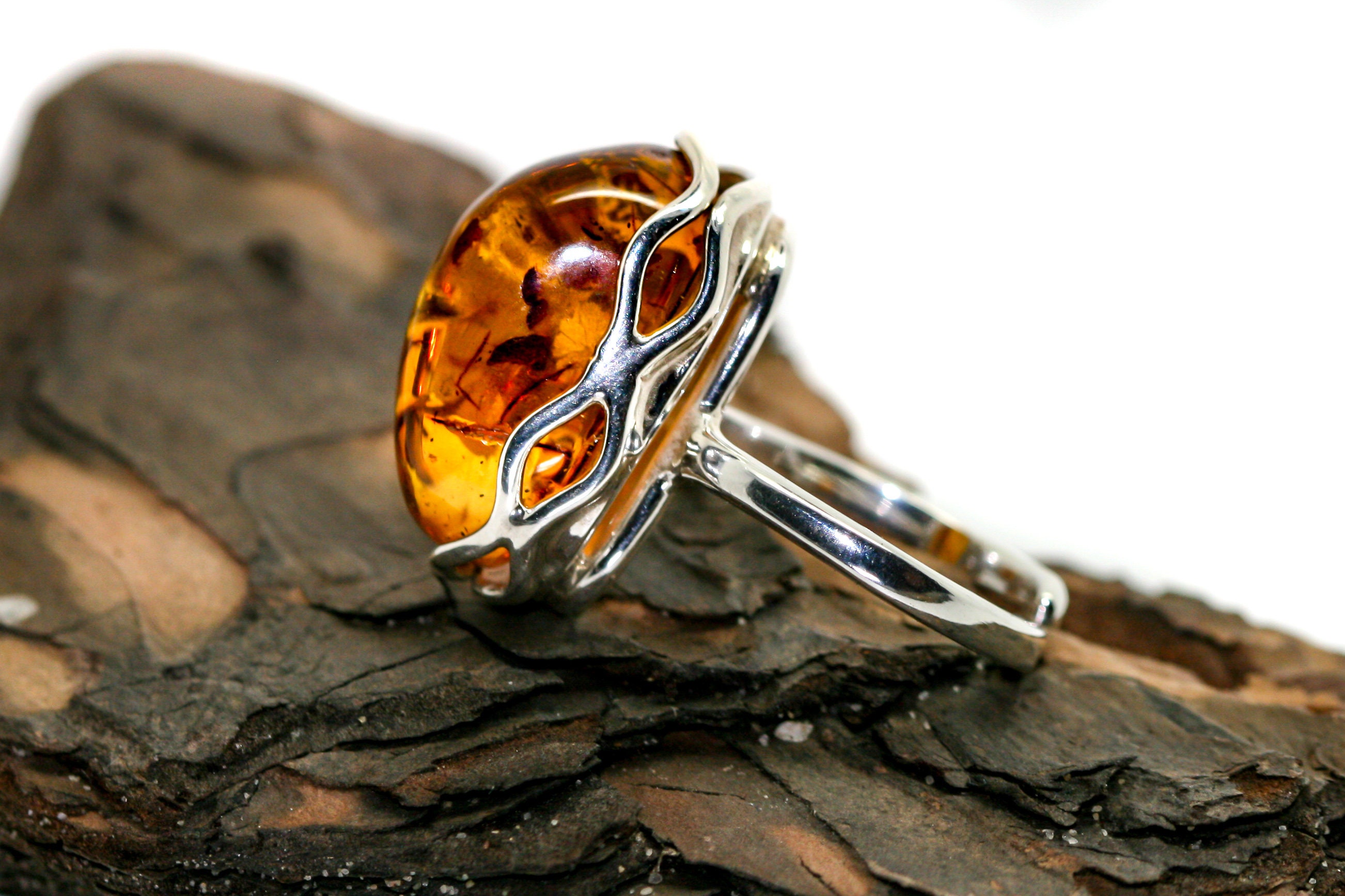 Baltic amber ring. Baltic amber & sterling silver, unique ring ...