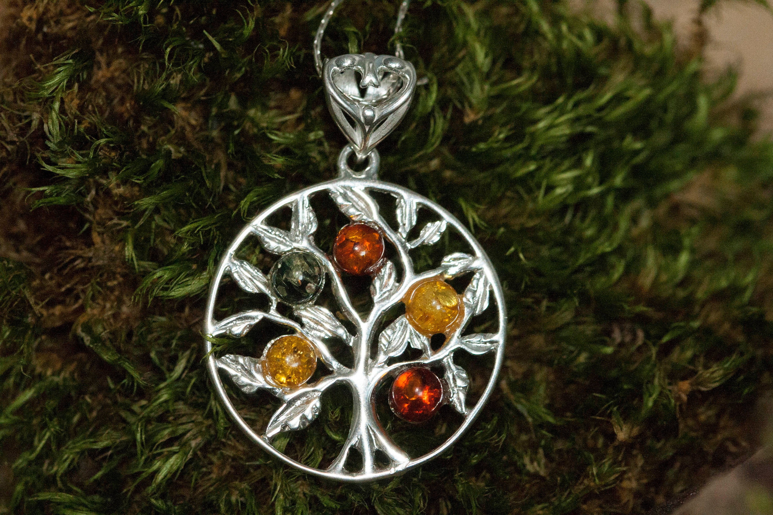 Tree of life pendant in Sterling Silver. Amber necklace, silver pendant ...