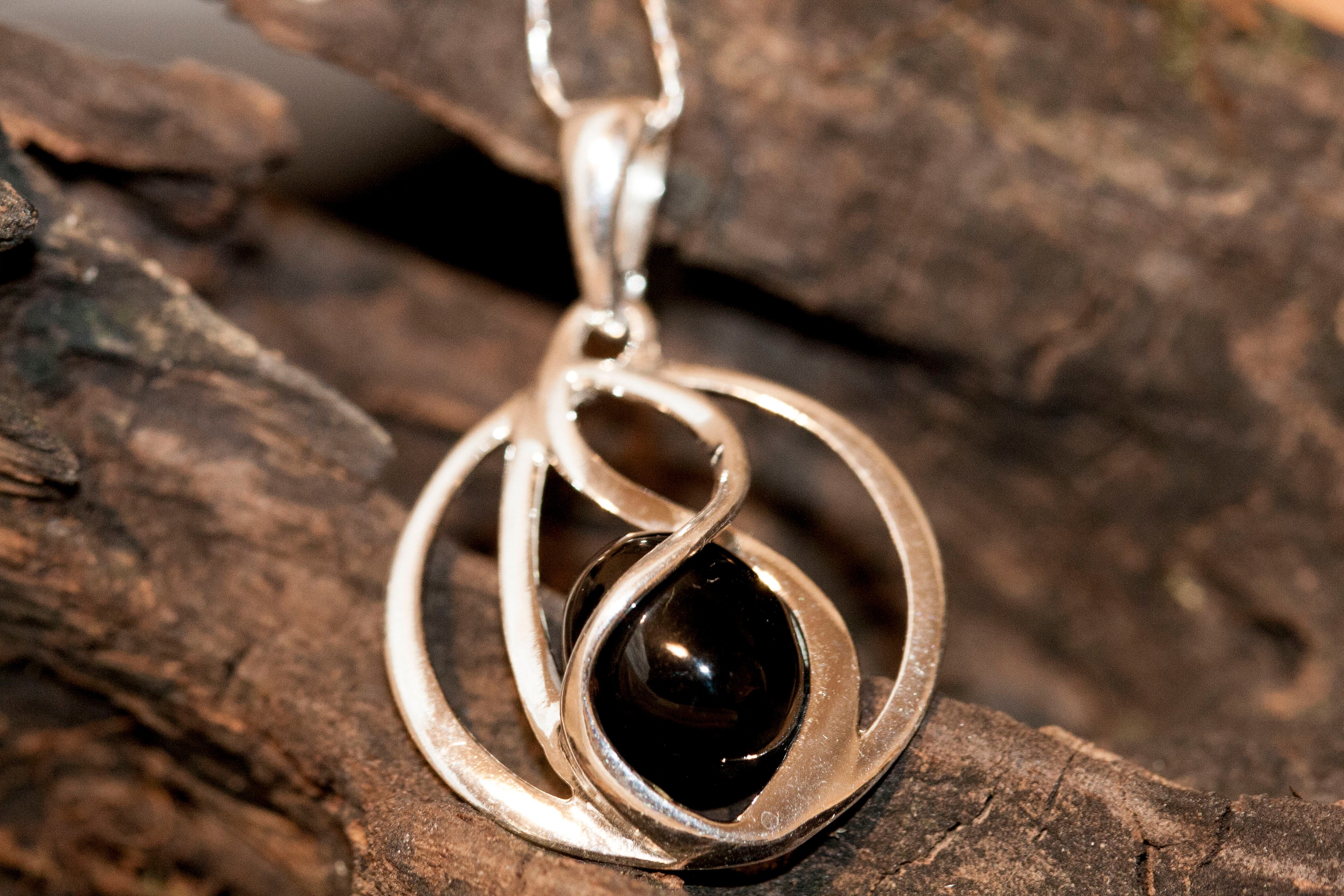 Splendid Whitby Jet Pendant. Sterling Silver Necklace, Original British ...
