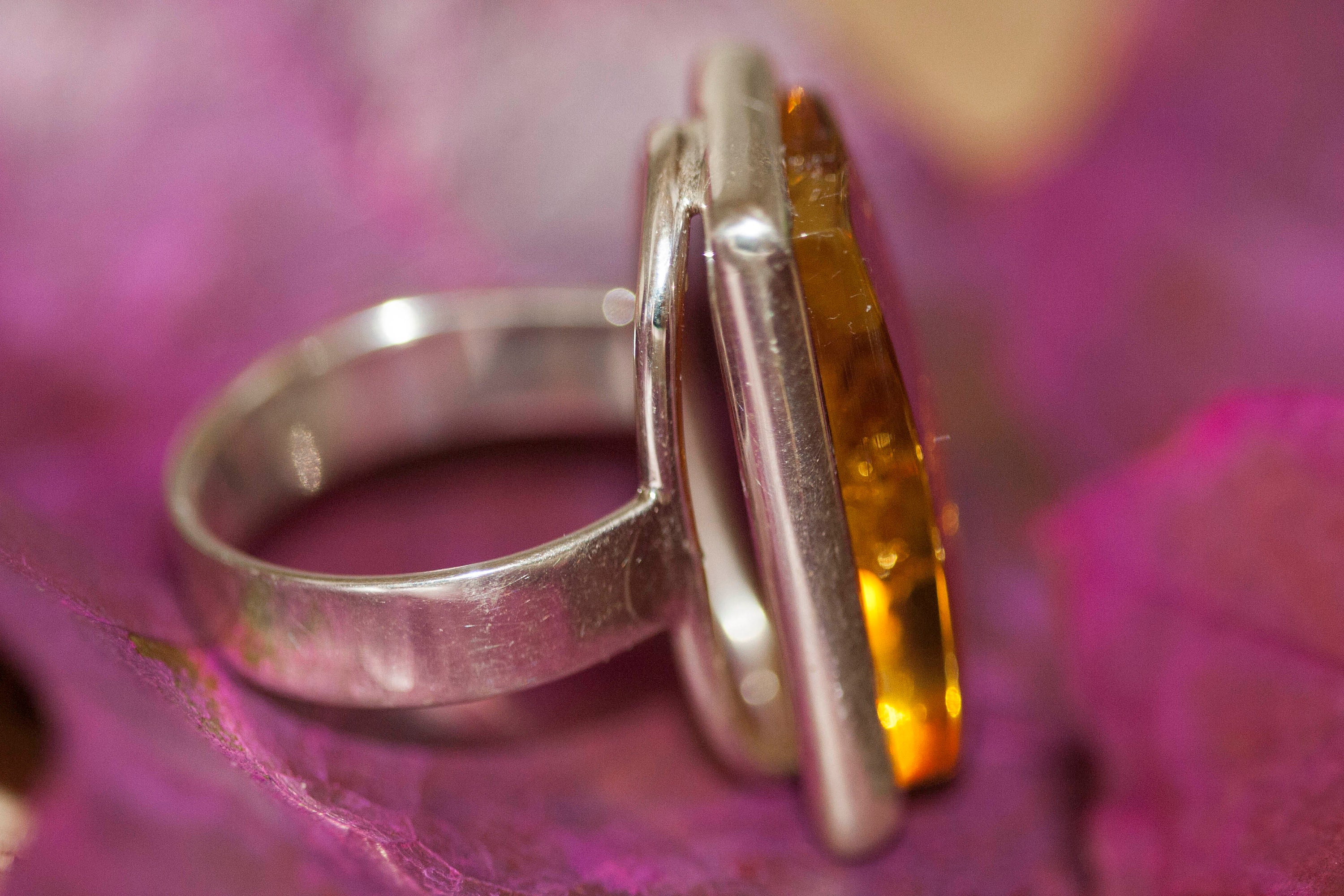Baltic amber ring. Rectangular amber piece & sterling silver, unique ...