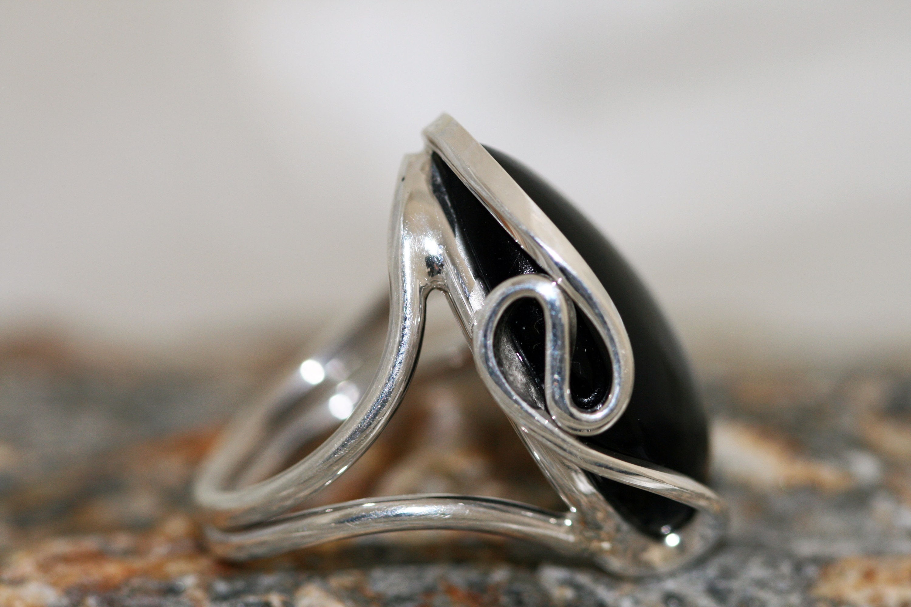 Deep Black Onyx Ring fitted in Sterling Silver setting. Onyx silver ...