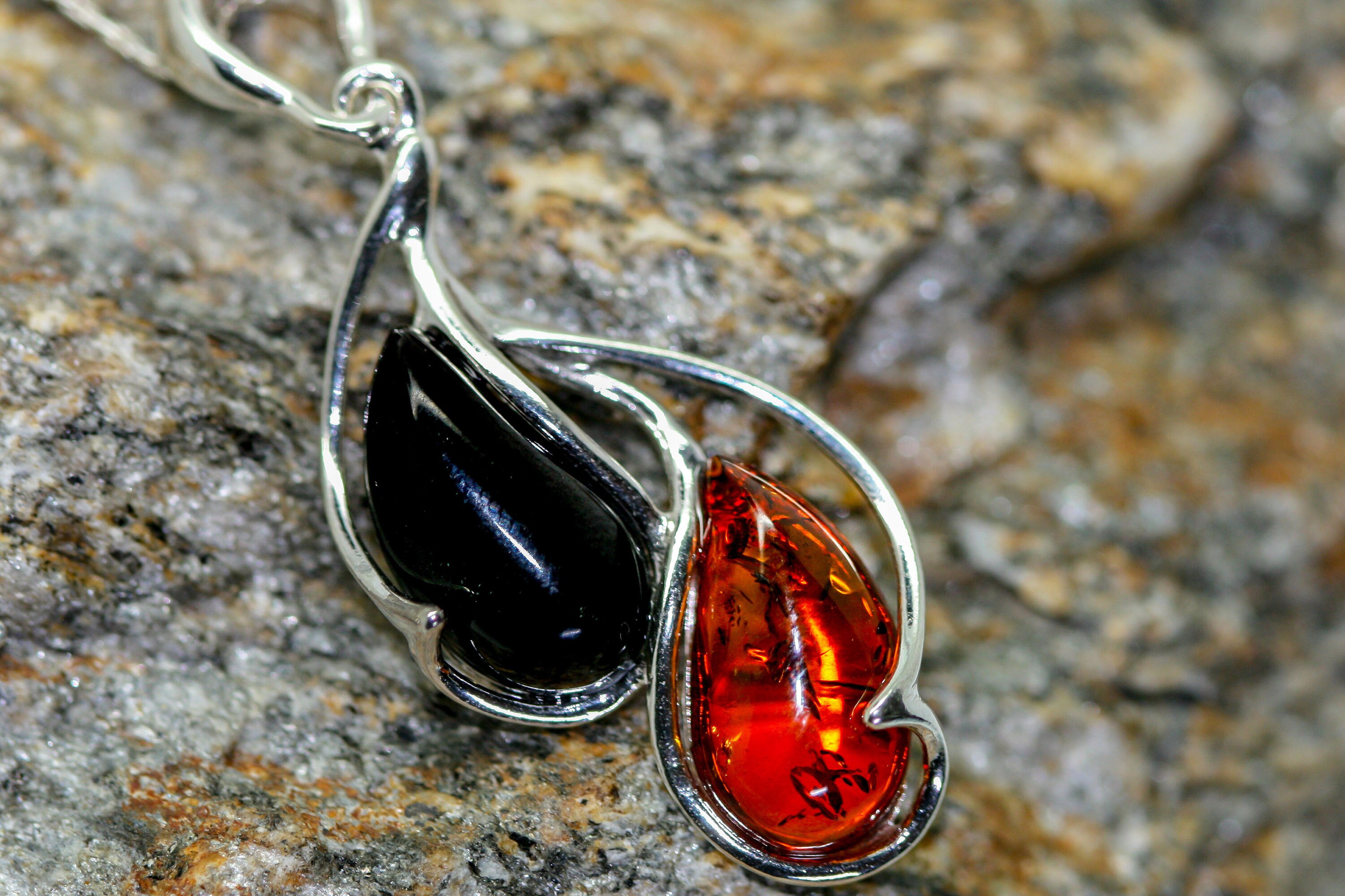 Whitby Jet and Amber pendant. Sterling Silver Pendant, British ...