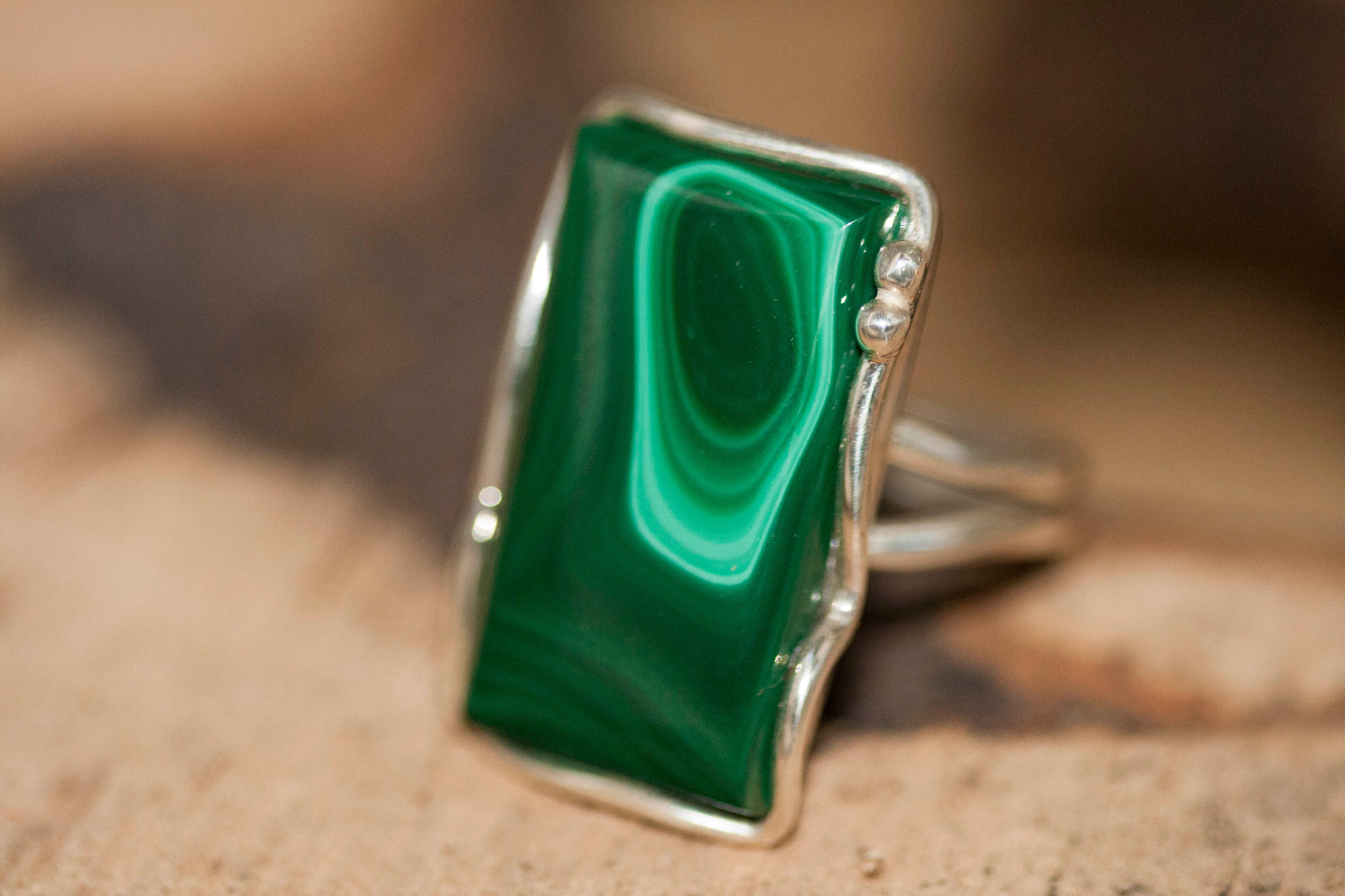 Malachite Ring fitted in sterling silver setting. Silver ring, big ring ...