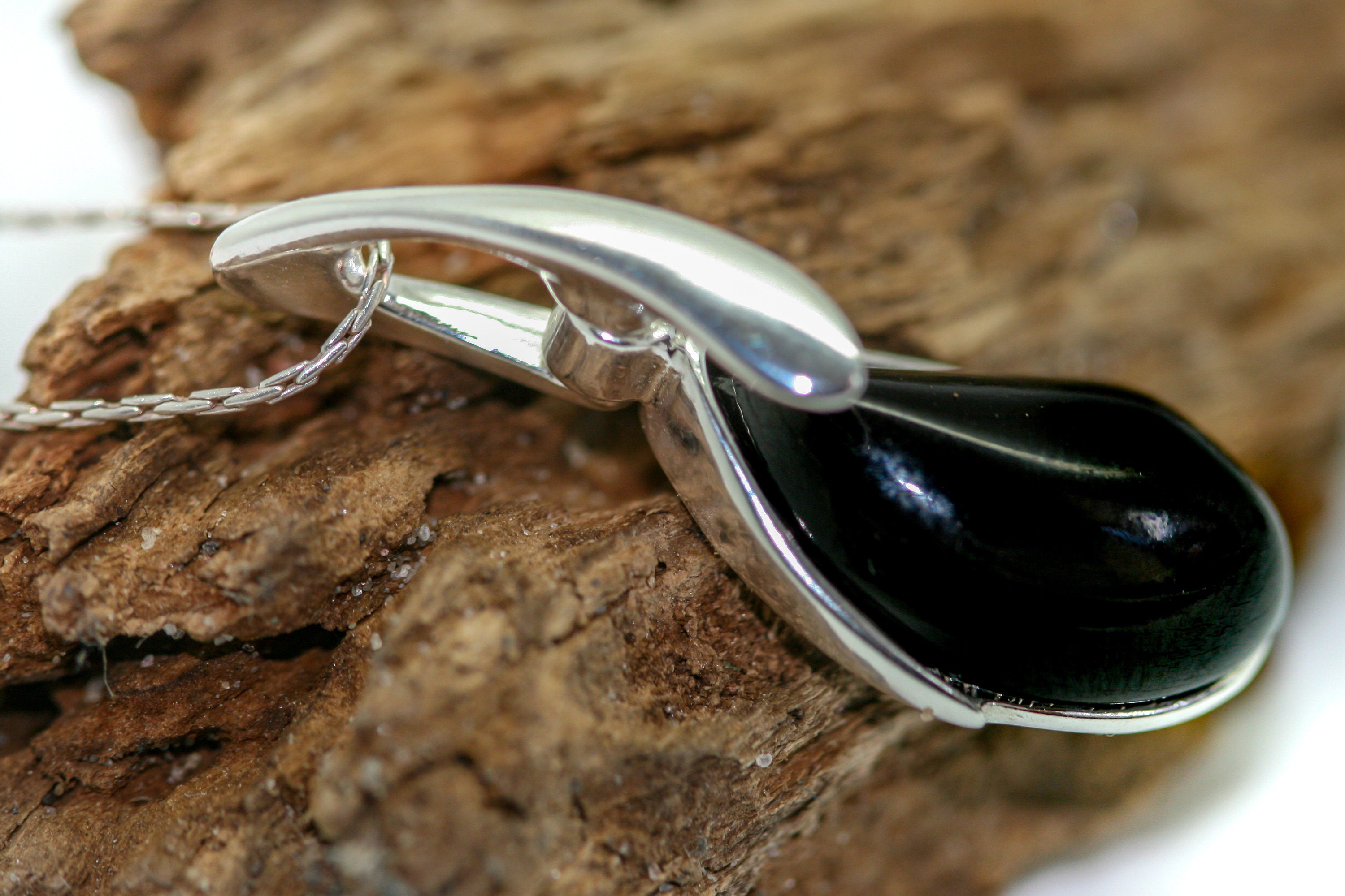 Splendid Whitby Jet Pendant. Sterling Silver Necklace, Original British ...
